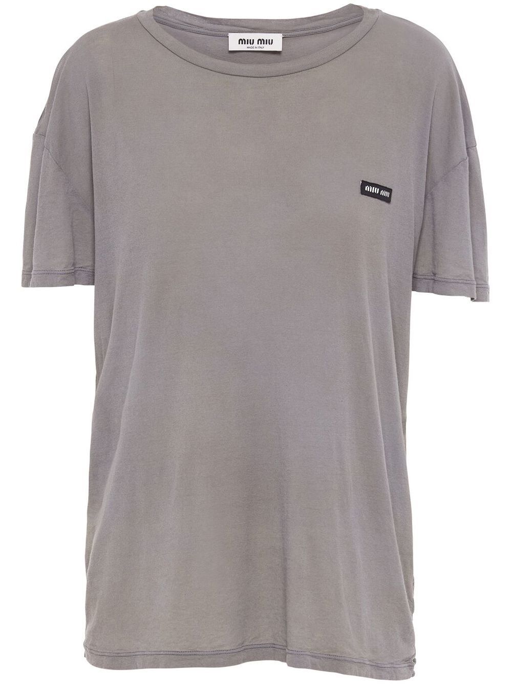Miu Miu 23ss ロゴワッペンコットンTシャツ Grey Miu Miu Logo-Patch T-Shirt - Grey | Editorialist