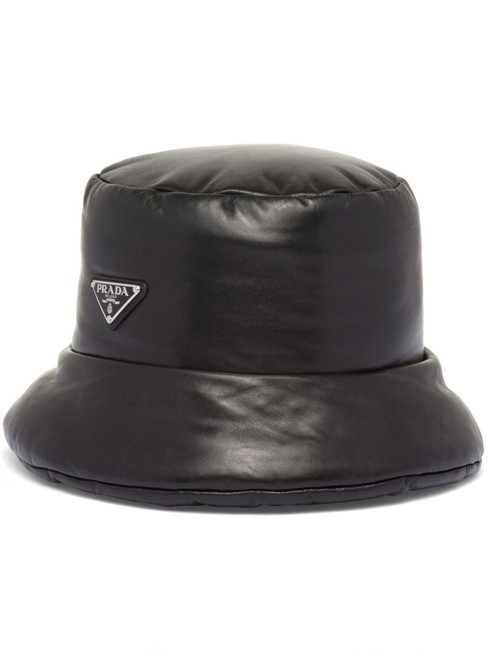 Prada Enamelled-Logo Nappa Leather Bucket Hat - Black  display picture 2