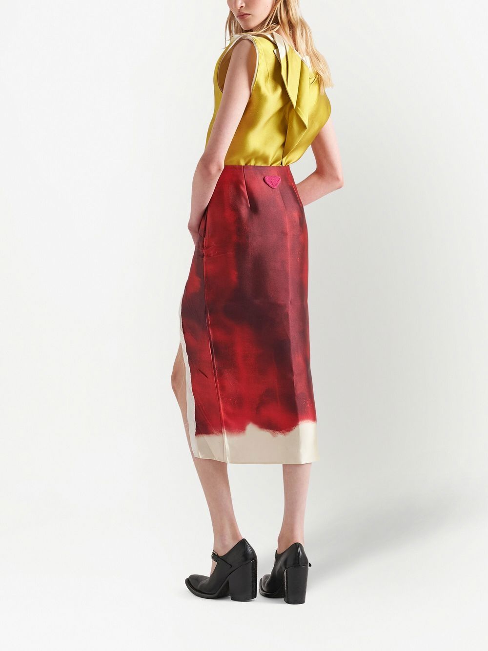 Prada Abstract-Print Satin Midi Skirt - Red | Editorialist