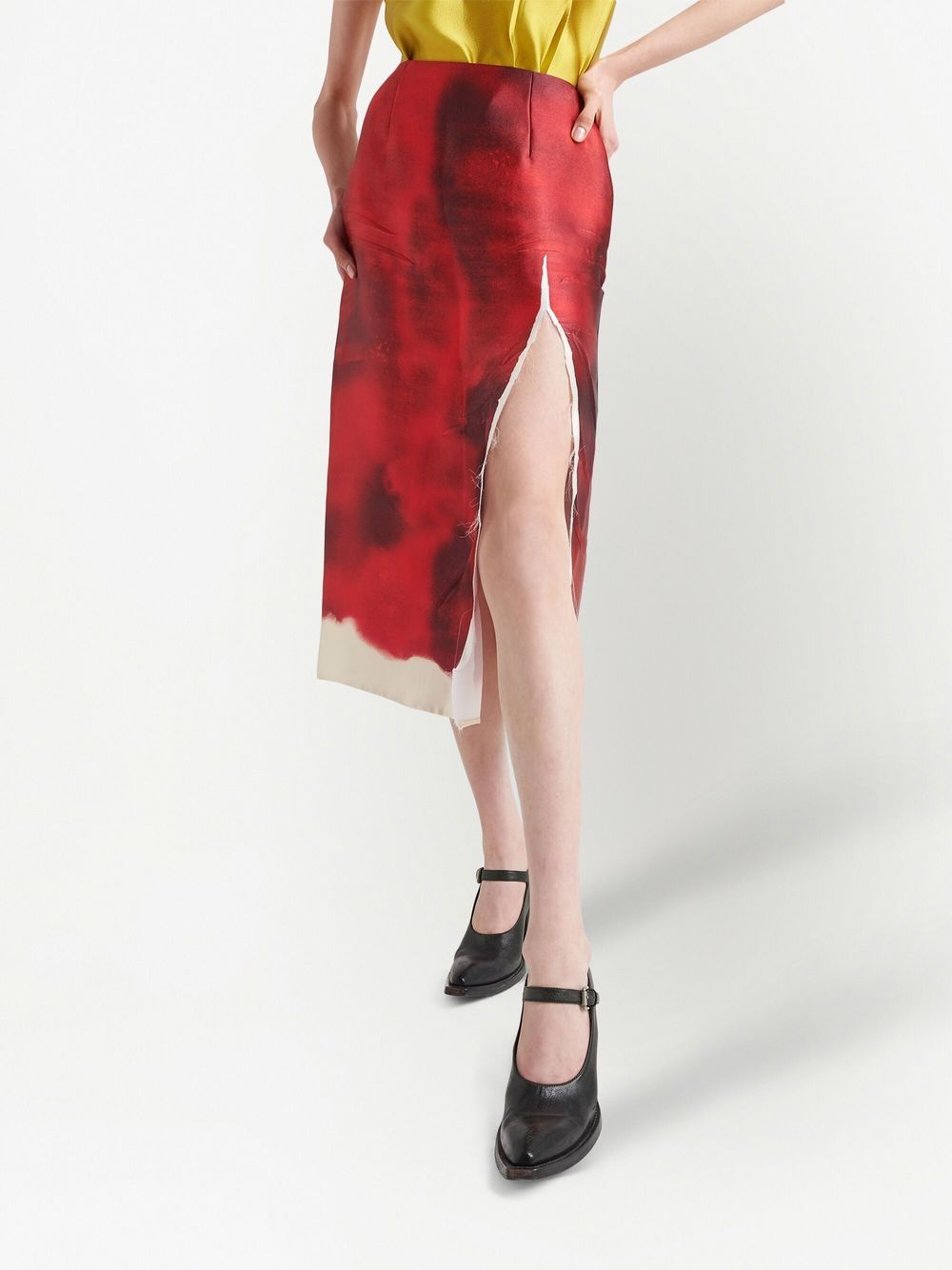 Prada Abstract-Print Satin Midi Skirt - Red | Editorialist