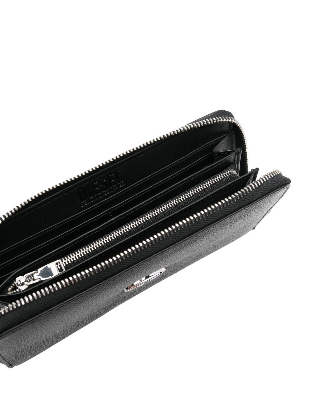 Diesel® Continental Zip L Logo-Plaque Leather Wallet - Black