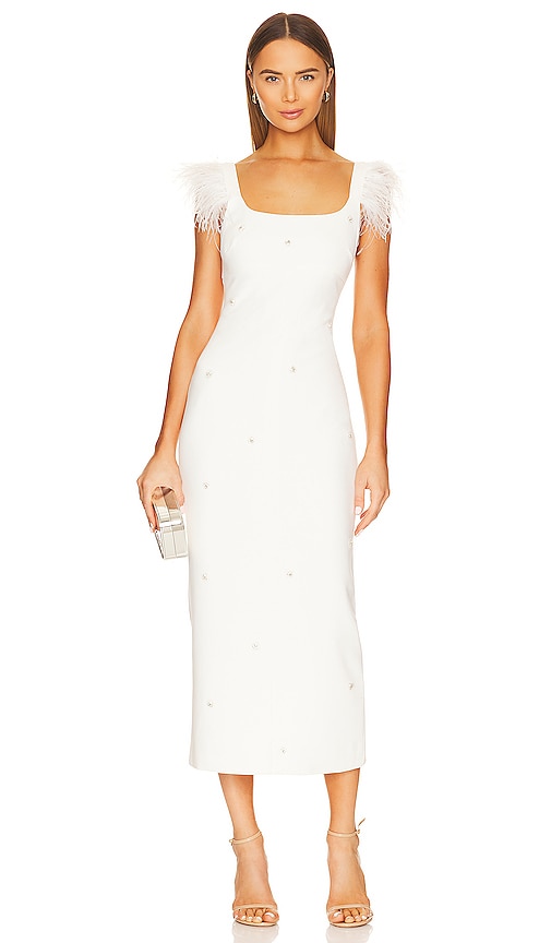LIKELY Likely Cameron Midi Dress with Feather Trim