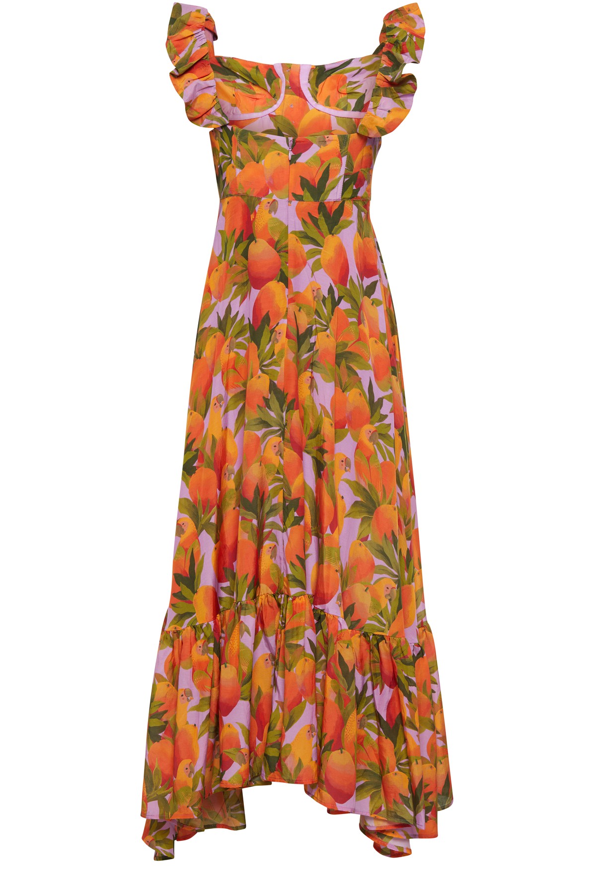Farm Rio Macaws Long Dress In Mango_macaws_lilac - 50% Off | Editorialist