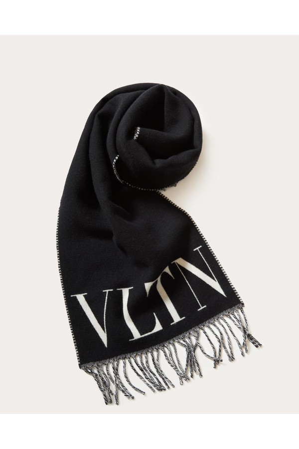 Valentino Garavani Vltn Wool And Cashmere Scarf - Black | Editorialist