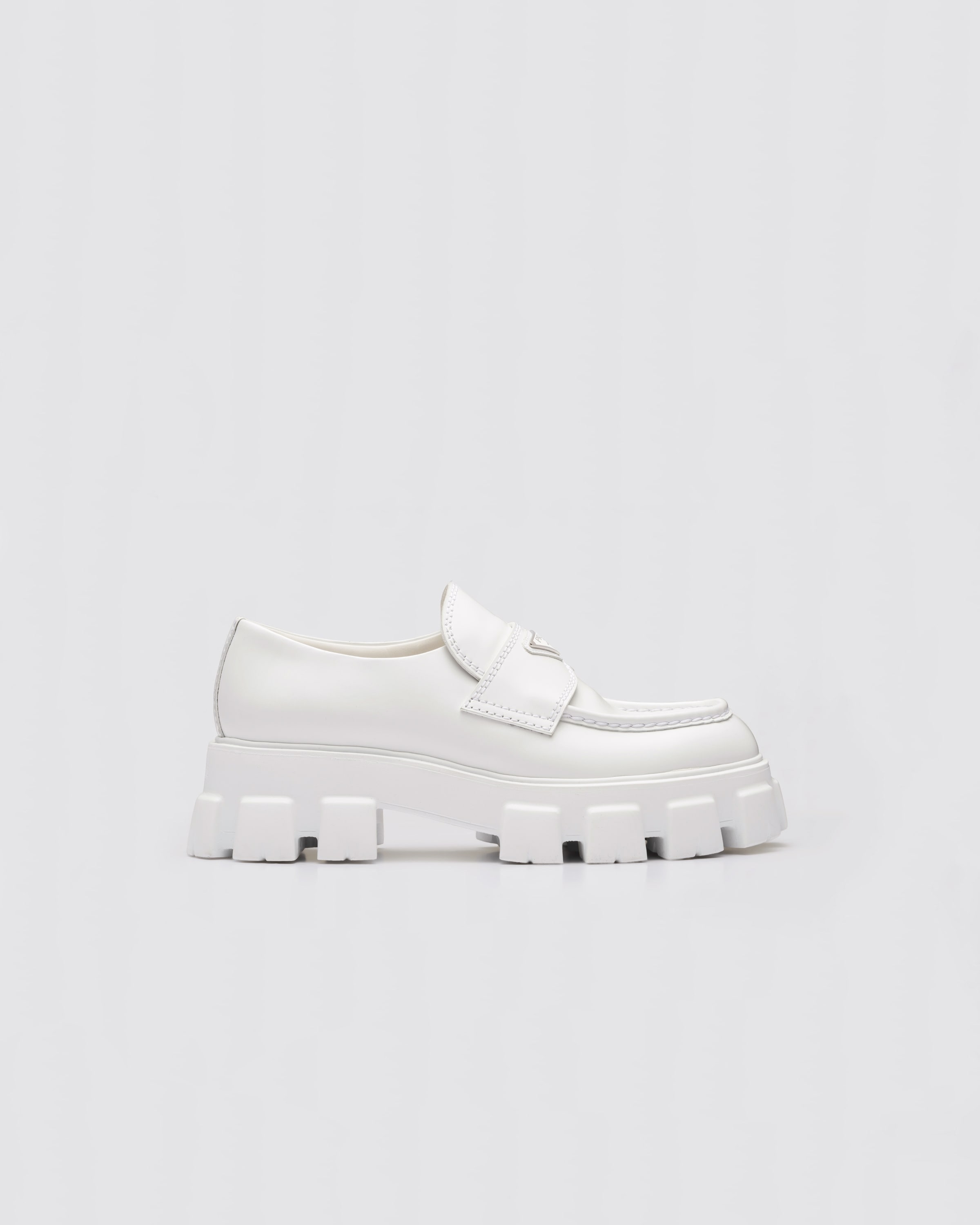 Prada Monolith Brushed Leather Loafers - White | Editorialist