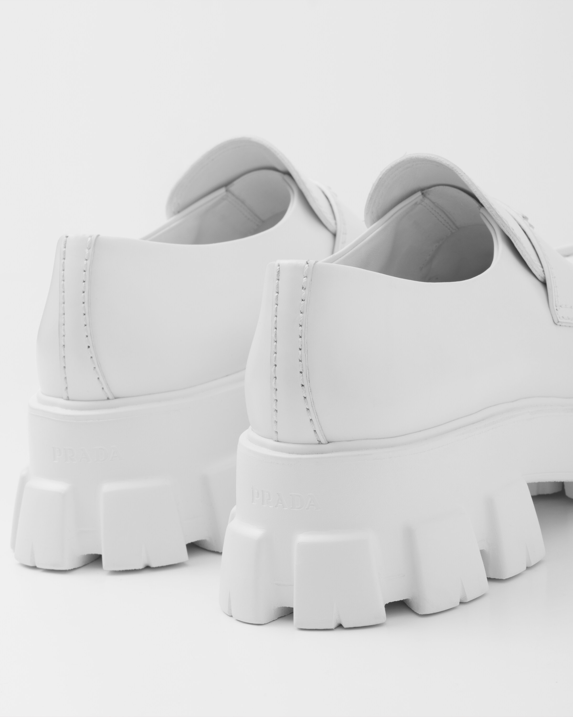 Prada men\'s white MONOLITH LEATHER LOAFERS PRADA Loafer White Casual Shoes for Men for sale | eBay main image 4