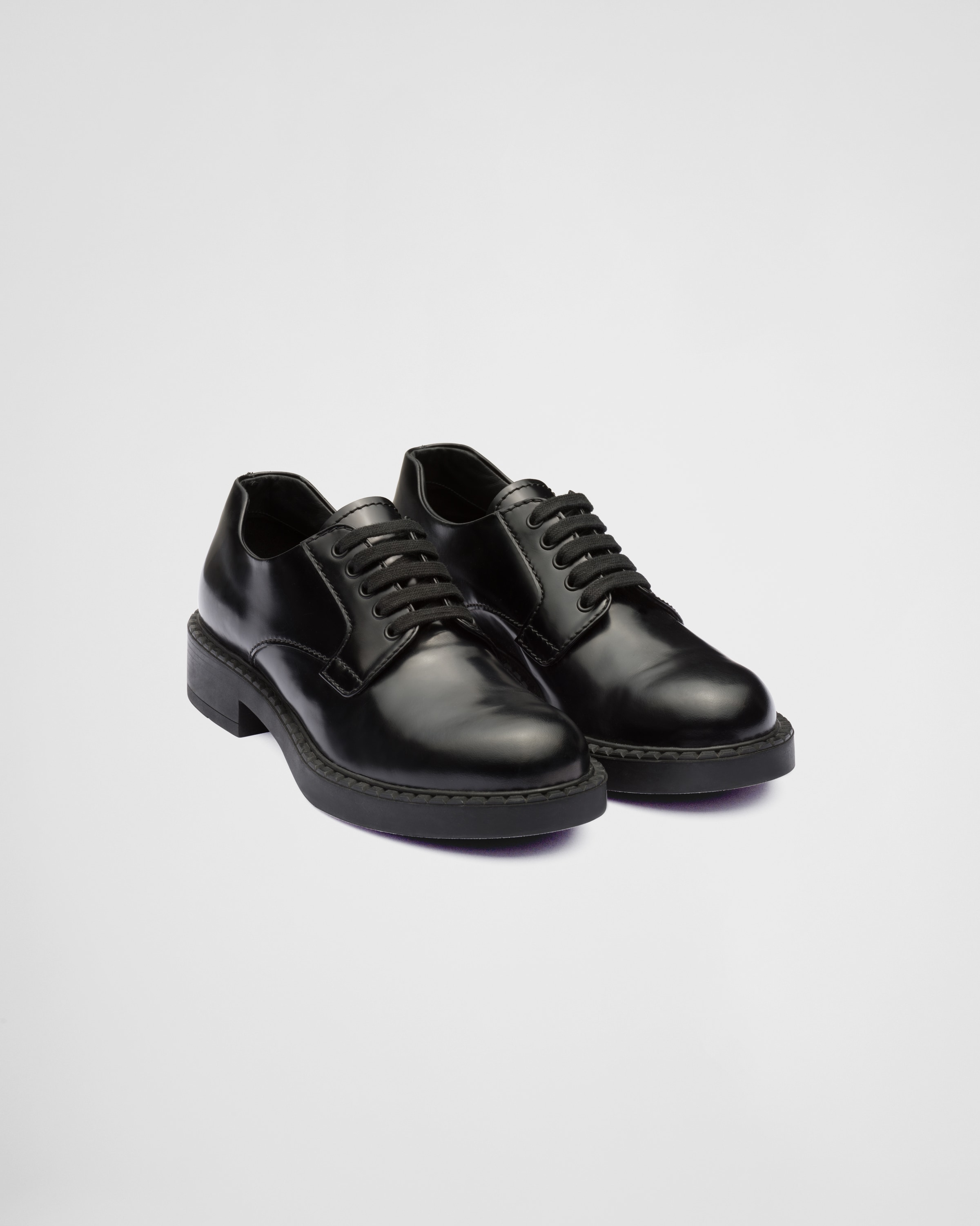 Prada Brushed Leather Derby Shoes - Black | Editorialist