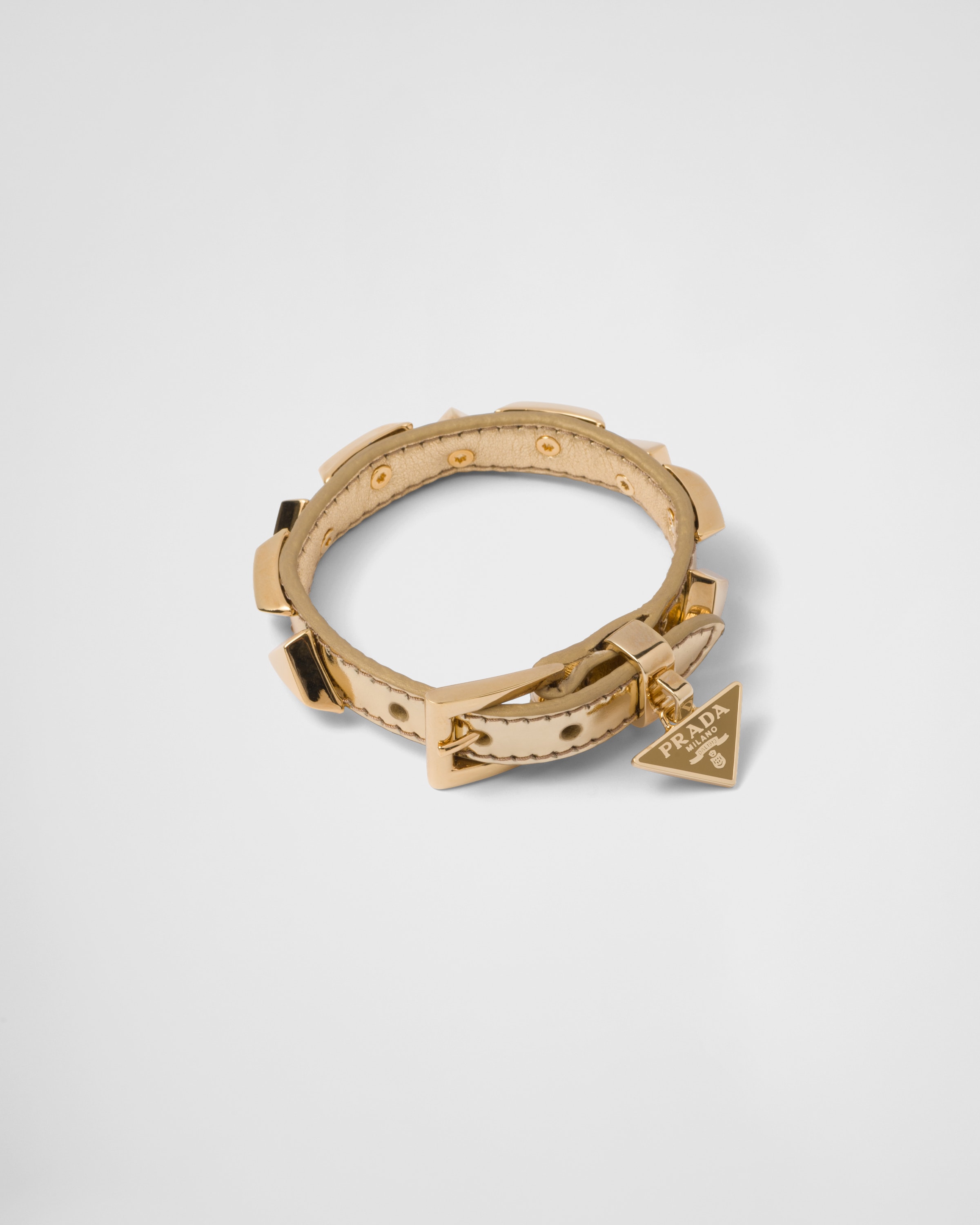 Prada Studded Brushed Leather Bracelet - Platinum | Editorialist