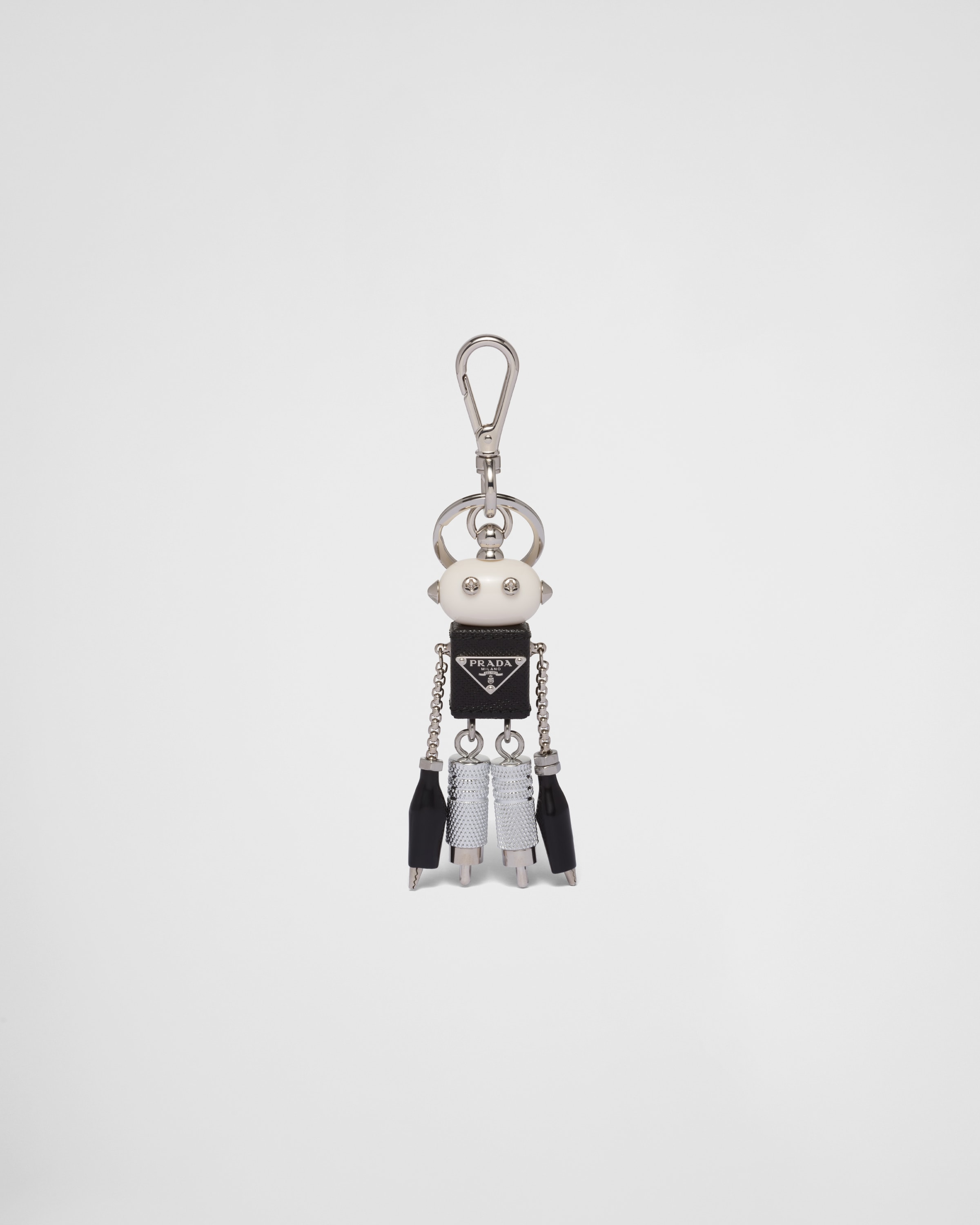 Prada Saffiano Leather Robot Keychain Trick - Steel/Black