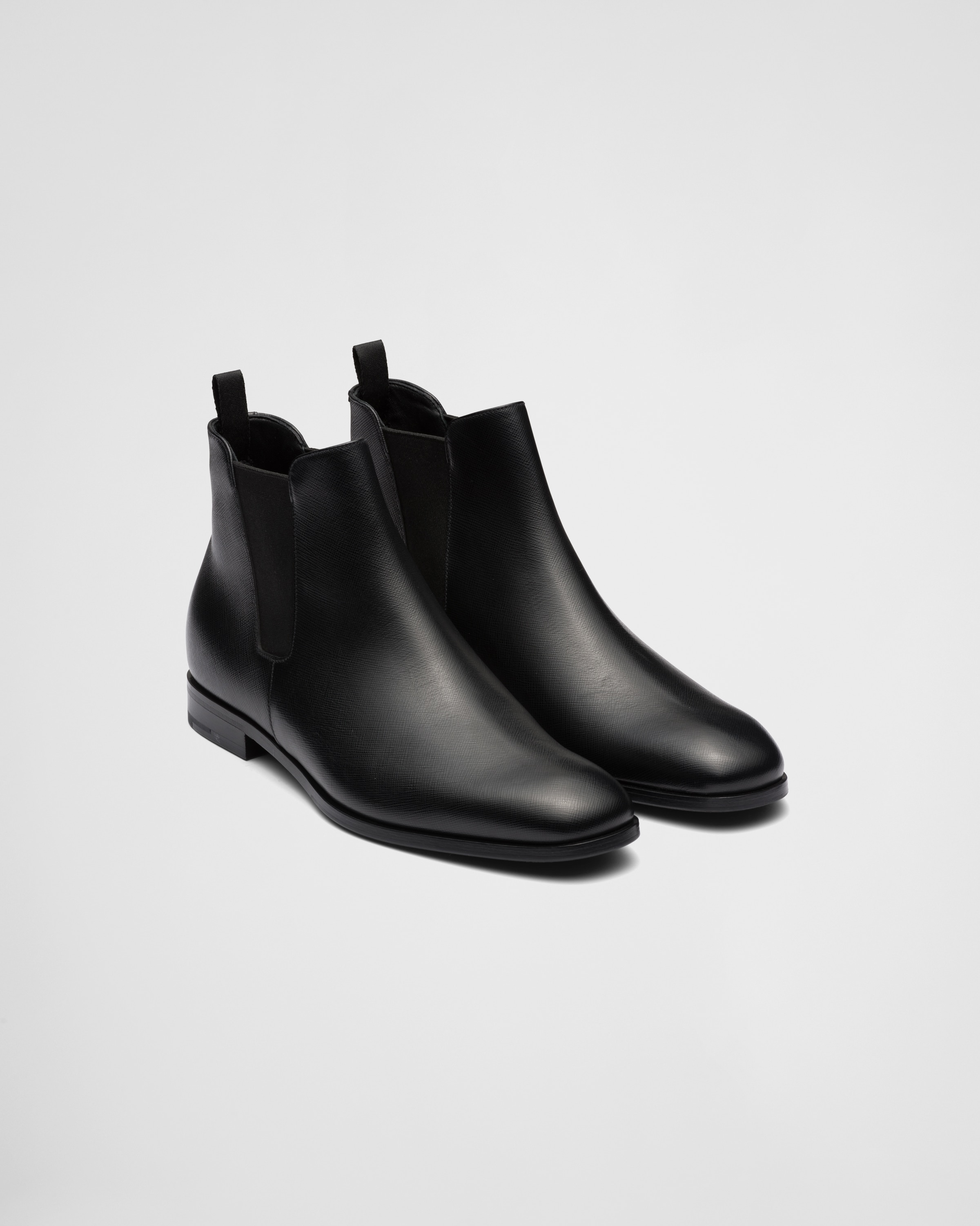 Prada Saffiano Leather Chelsea Boots - Black | Editorialist display picture 3