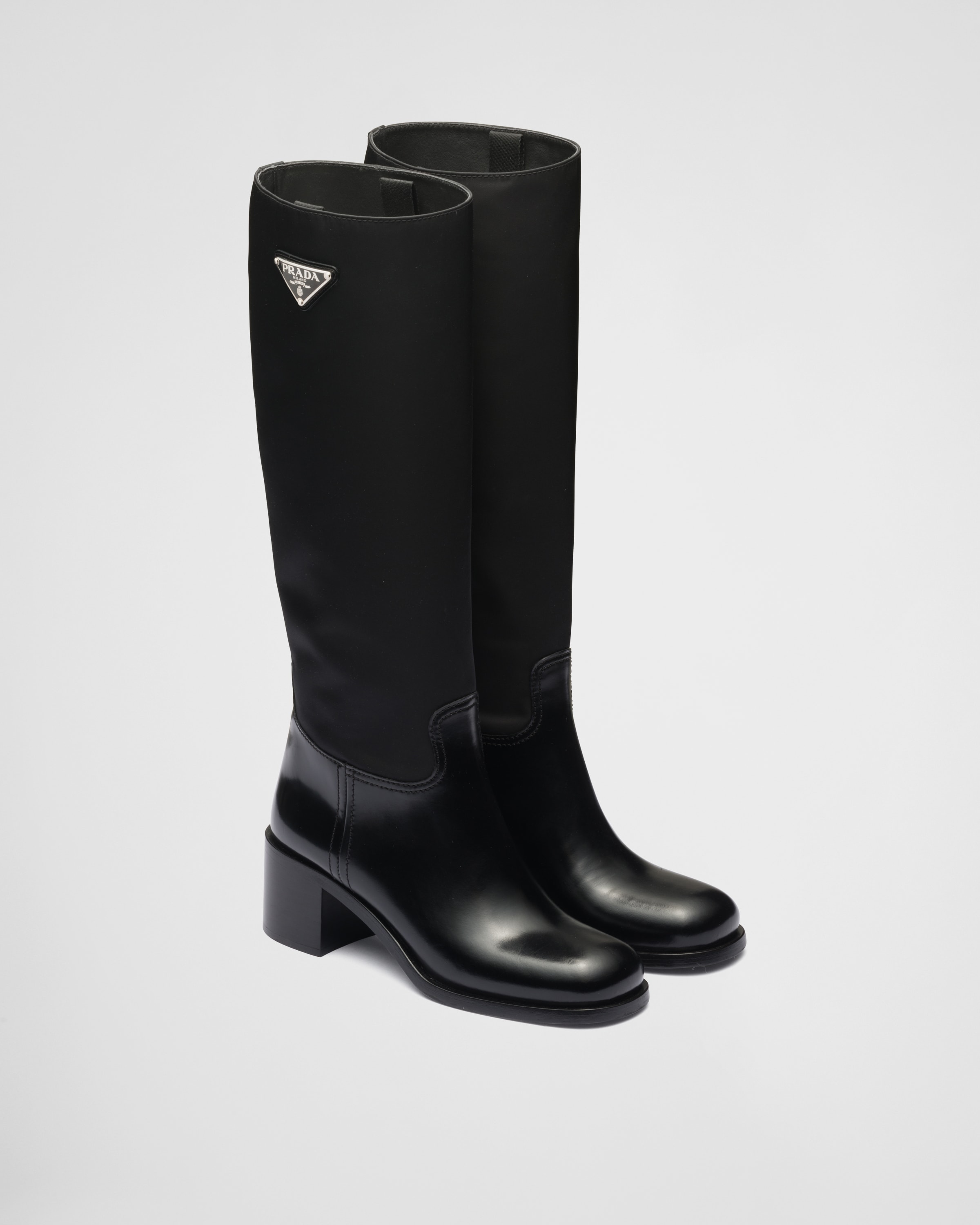 Prada Brushed Leather And Re-Nylon Boots - Black | Editorialist display picture 2