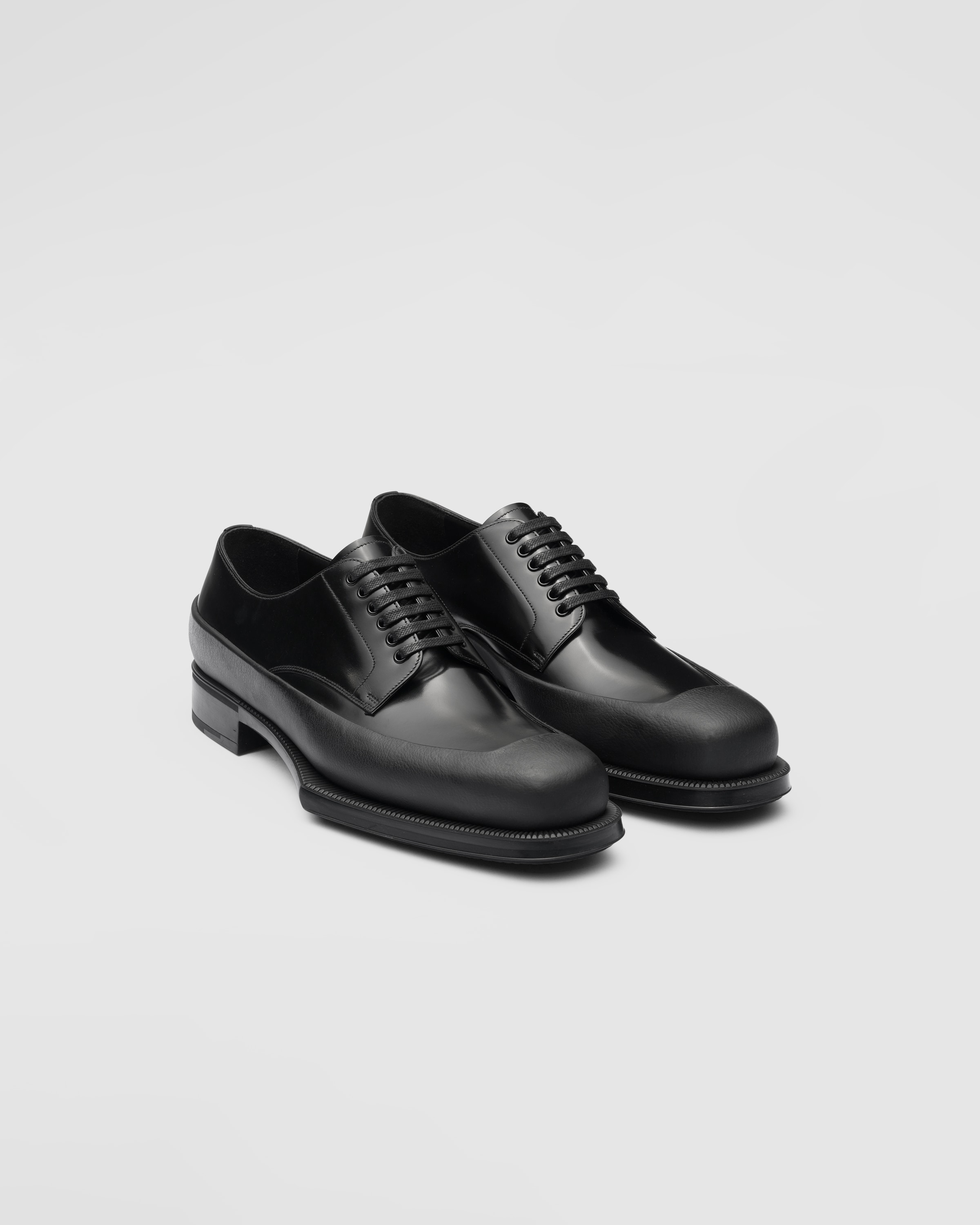 Prada Brushed Leather Derby Shoes - Black | Editorialist display picture 3