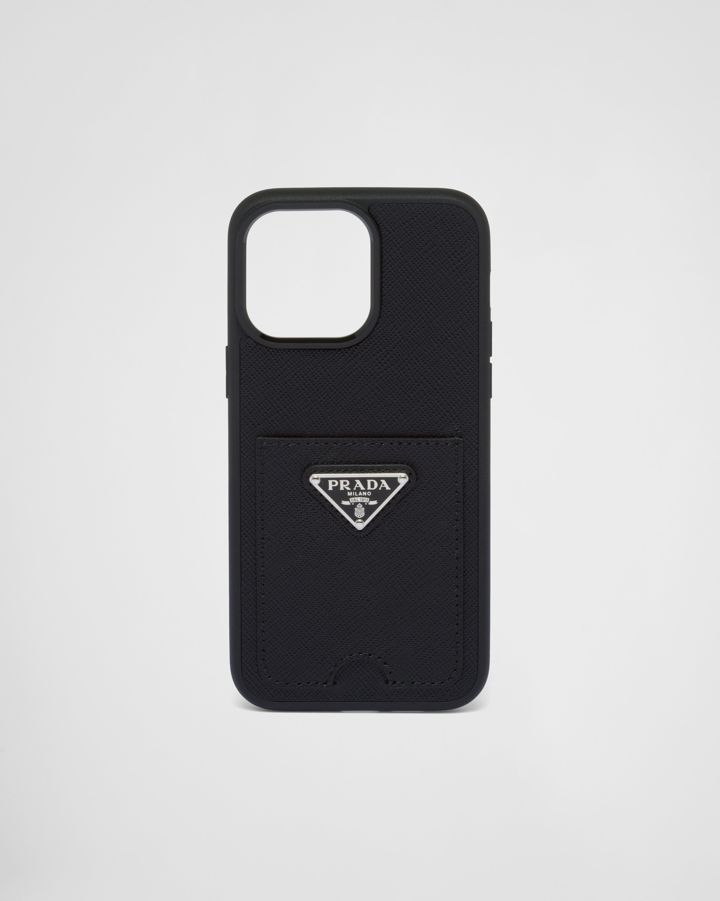Prada Saffiano Leather Cover For Iphone 14 Pro Max - Black