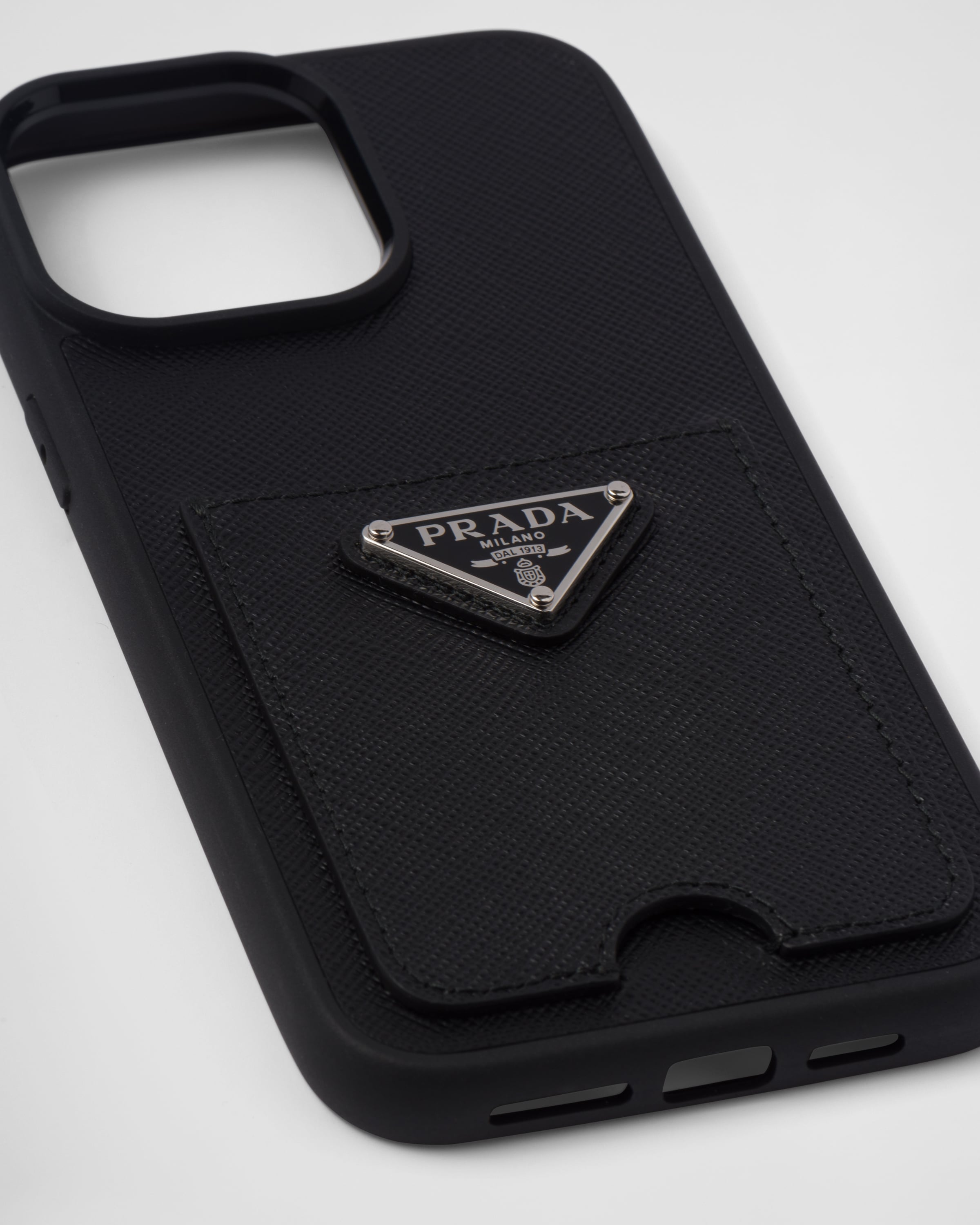Prada Saffiano Leather Cover For Iphone 14 Pro Max - Black