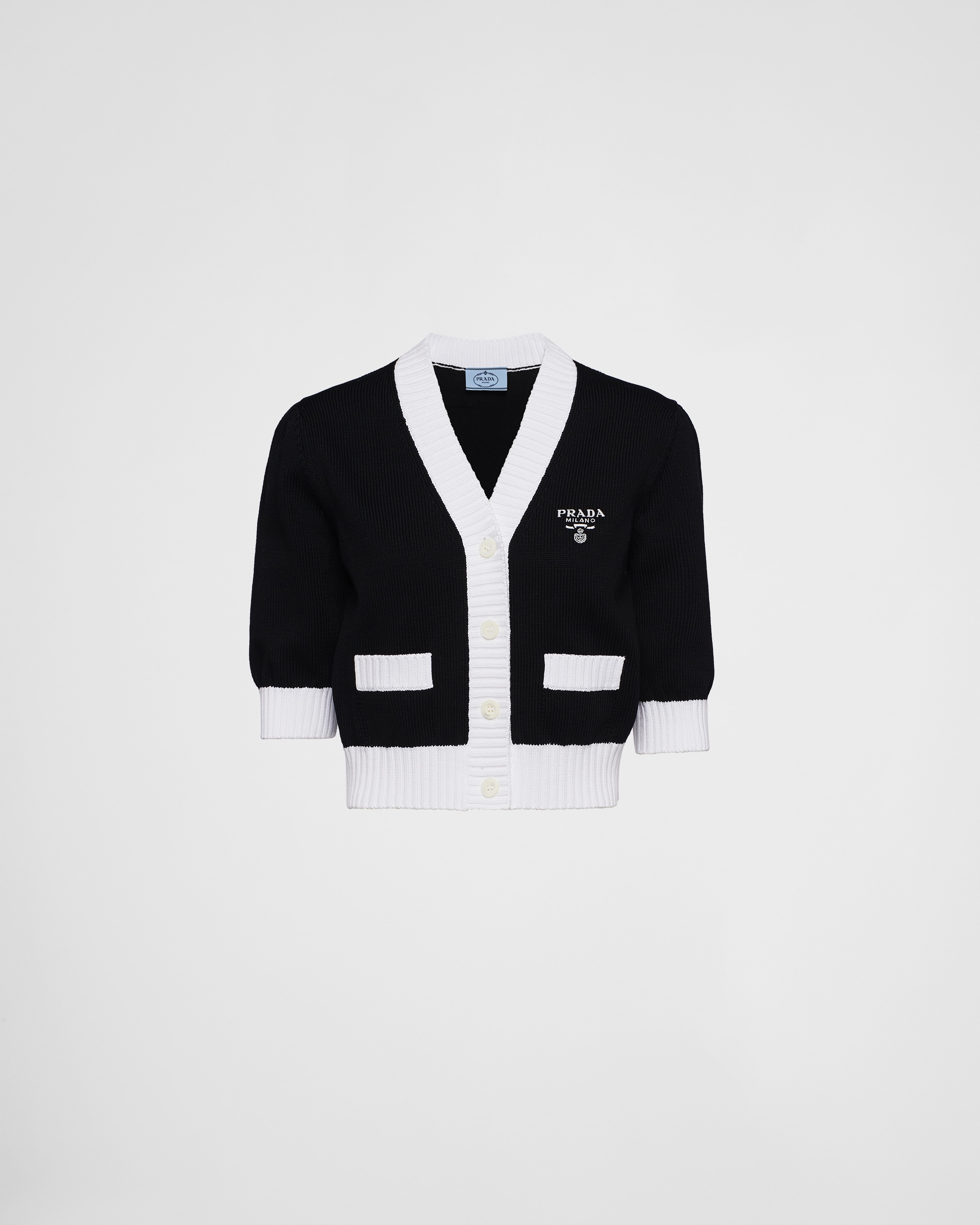 Prada Cropped Cotton Cardigan - Black/White | Editorialist 