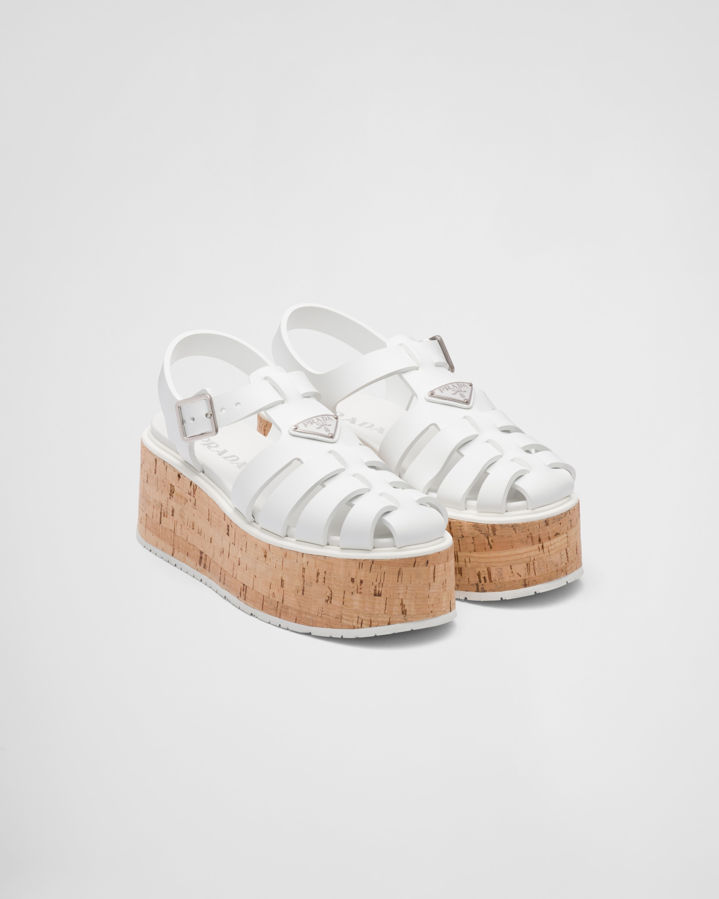 Prada Rubber Wedge Platform Sandals - White | Editorialist