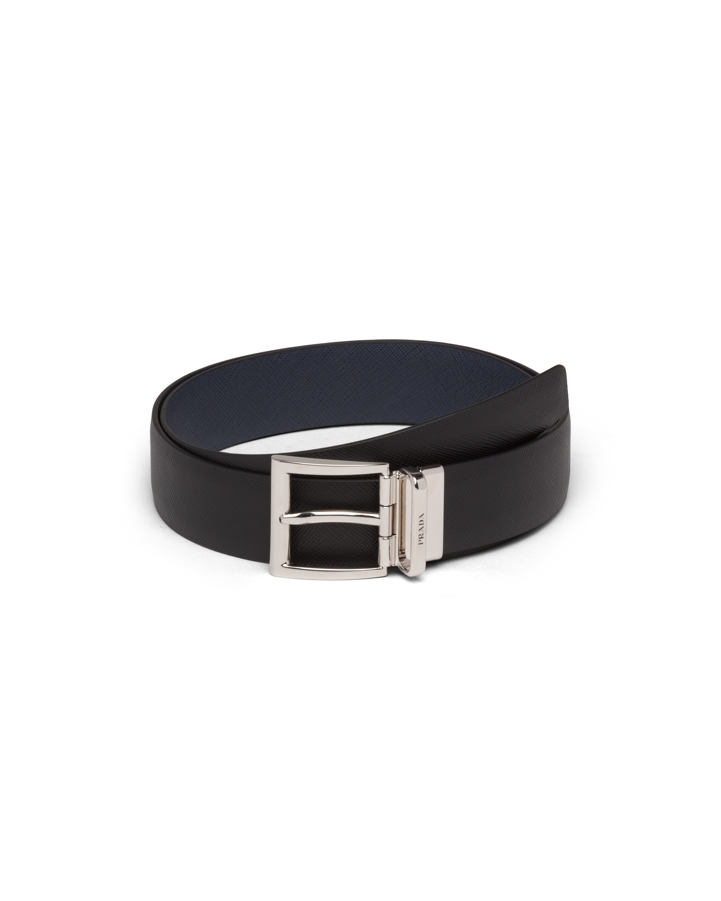 Prada Saffiano Leather Reversible Belt Black/Baltic Blue