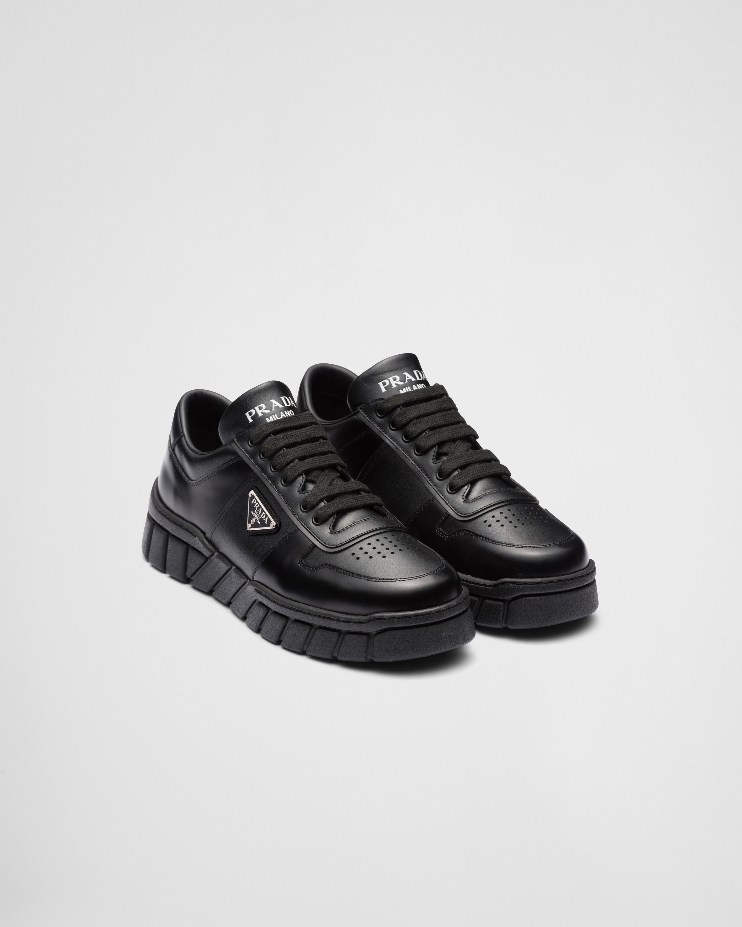 Prada Milano Black leather Sneakers Leather Men Shoes Size 10.5 NEW $1225 SRP Black Downtown nappa leather sneakers | PRADA - United States main image 4
