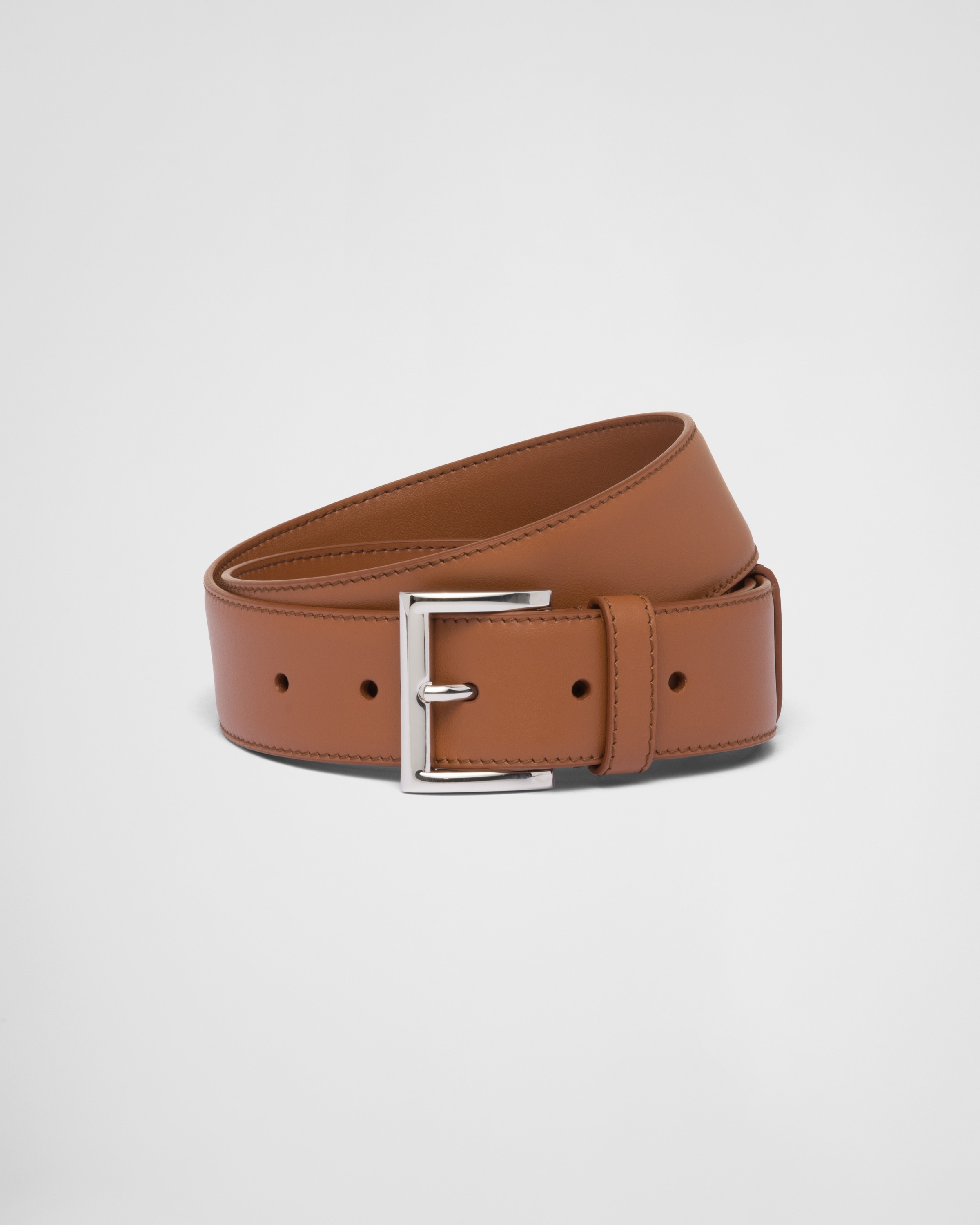 Prada Brown Leather Belt PRADA Brown Leather Enamel Logo Belt Size 75/30 | eBay main image 3