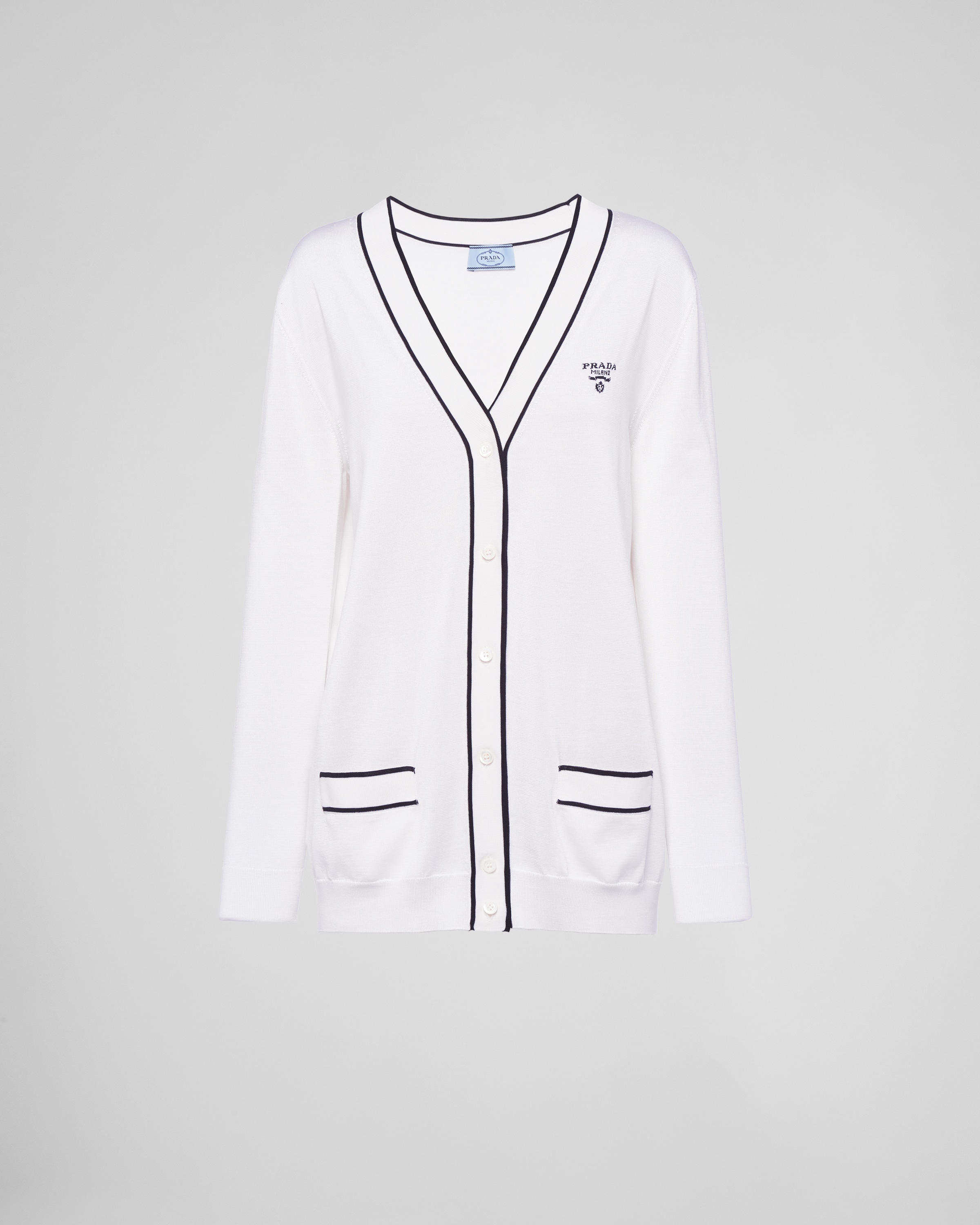 Prada Silk Cardigan - White/black | Editorialist