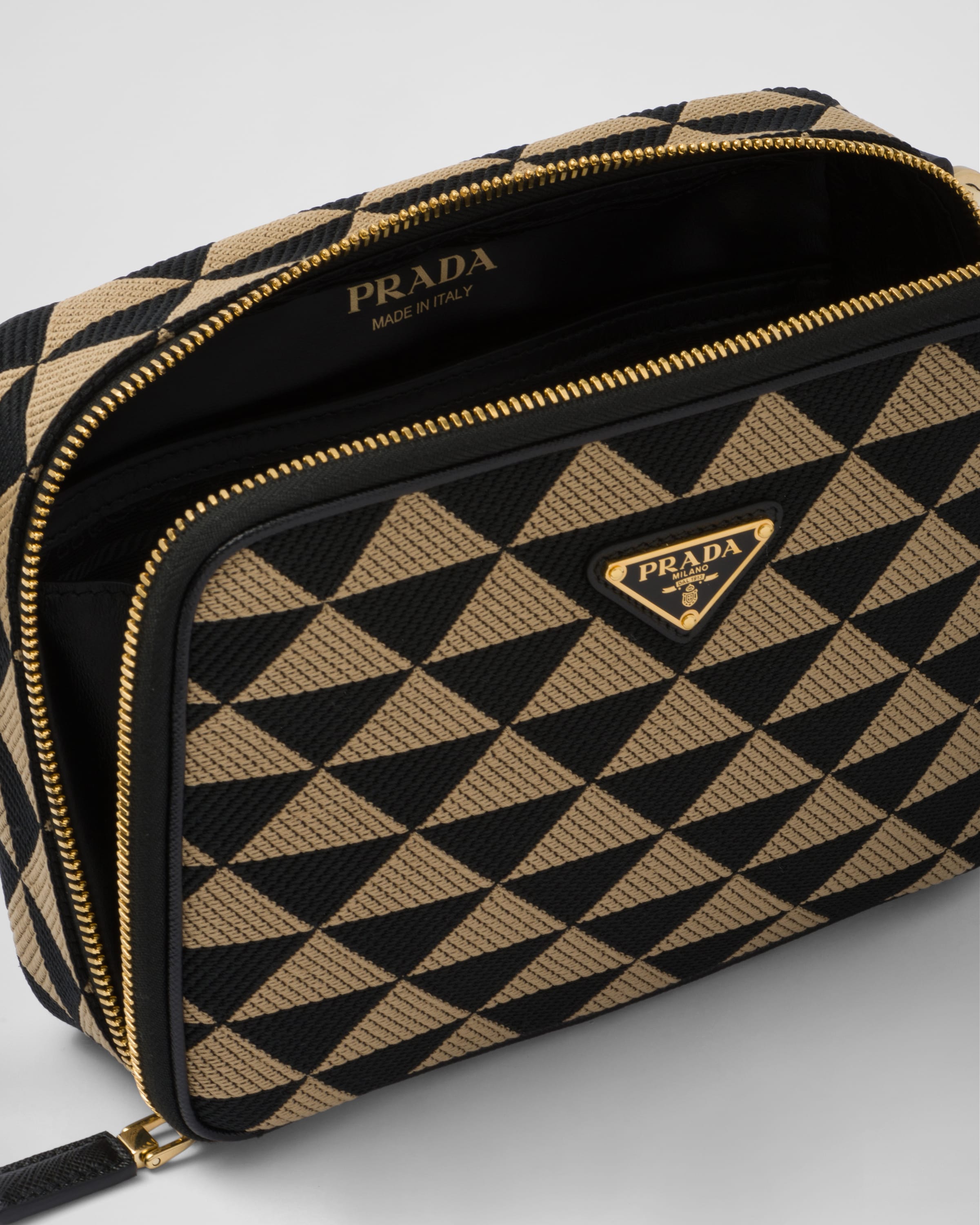 Prada Symbole Embroidered Fabric Bag - Black/Beige
