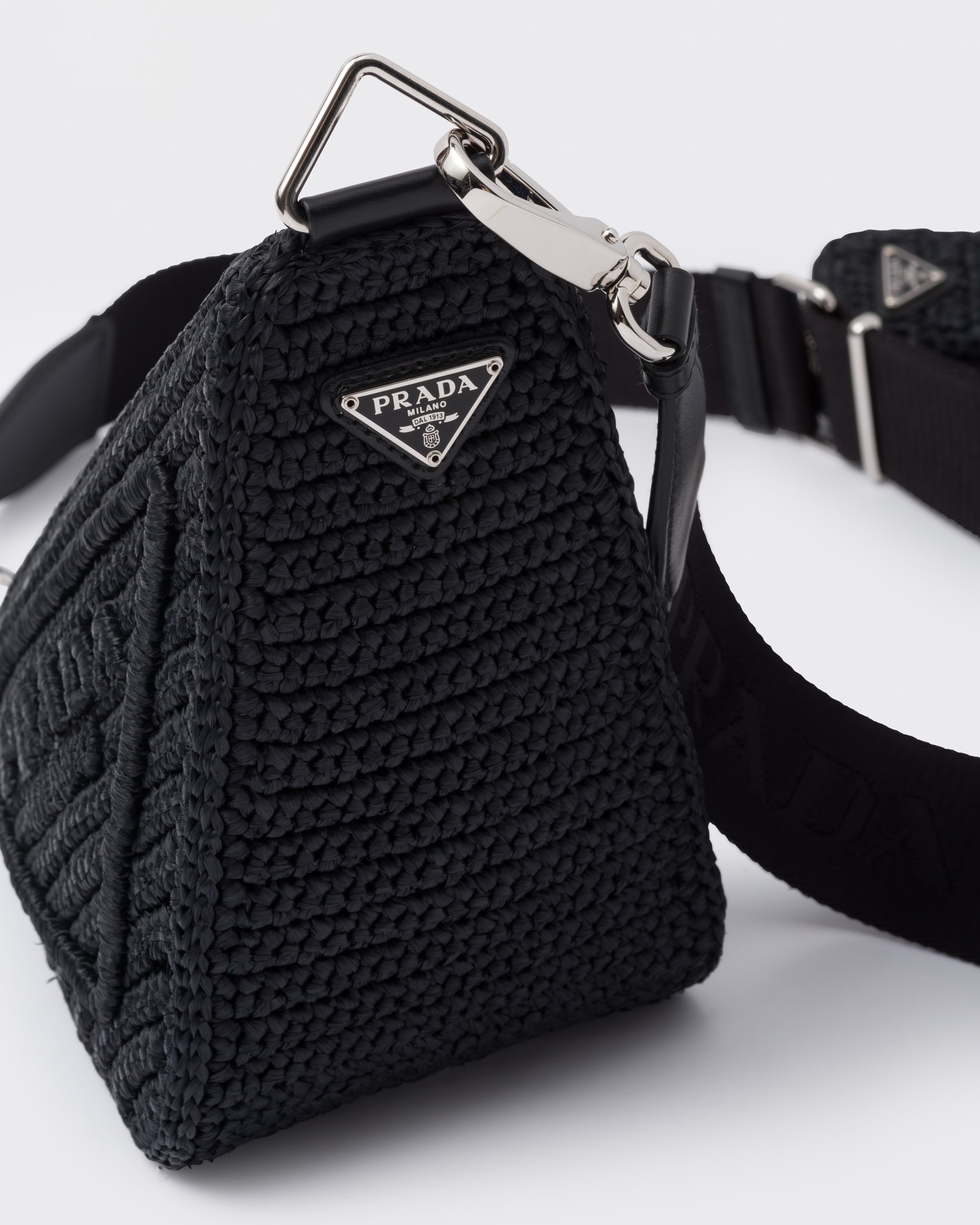 Prada Triangle Crochet Shoulder Bag - Black | Editorialist