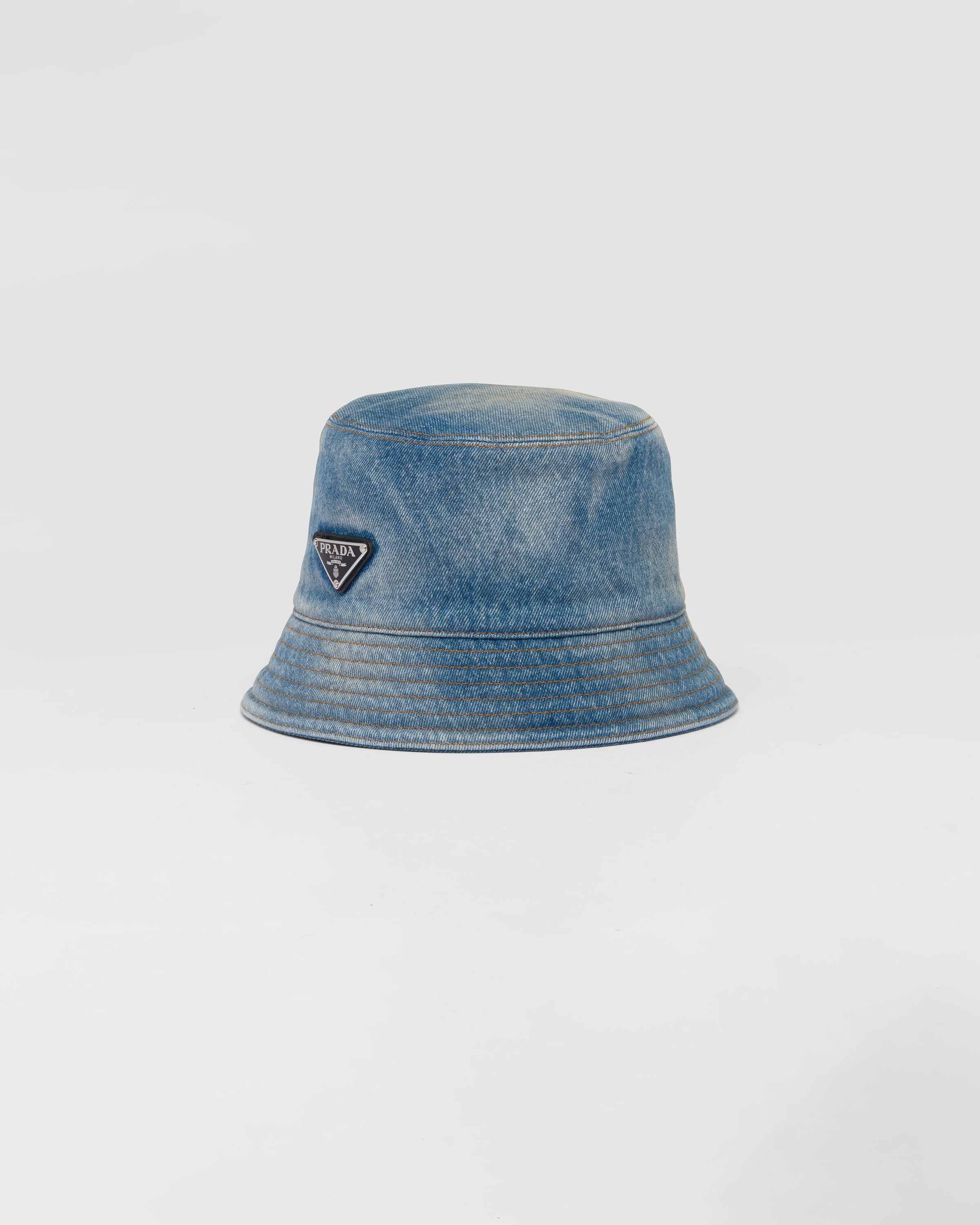 NEW NWT BLUE AND WHITE AUTHENTIC PRADA LOGO STRIPED BUCKET HAT NYLON SMALL S Prada Raffia Striped Logo Embroidered Womens Bucket Hat M  main image 3