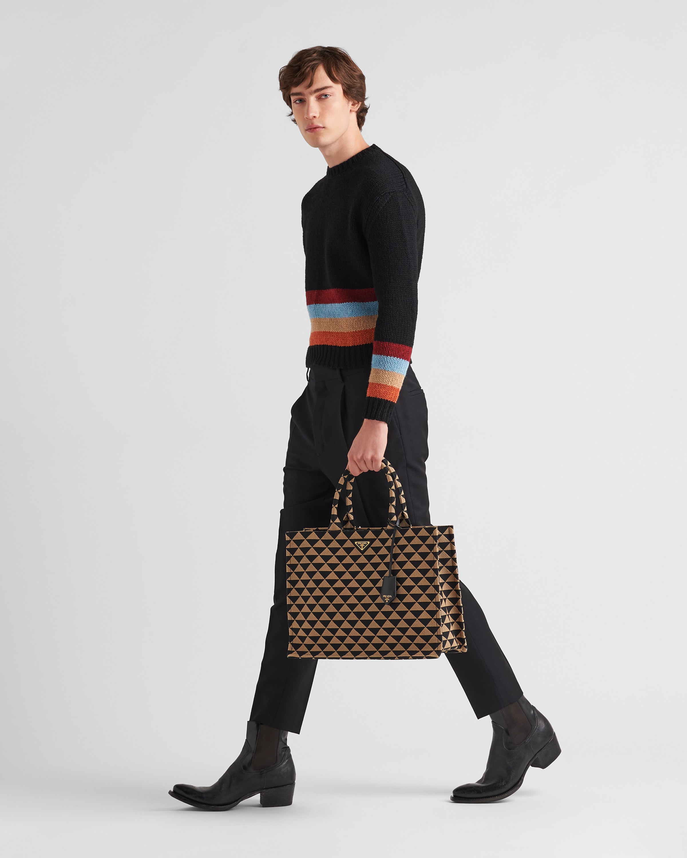 Prada Symbole Embroidered Fabric Tote - Black/Beige | Editorialist