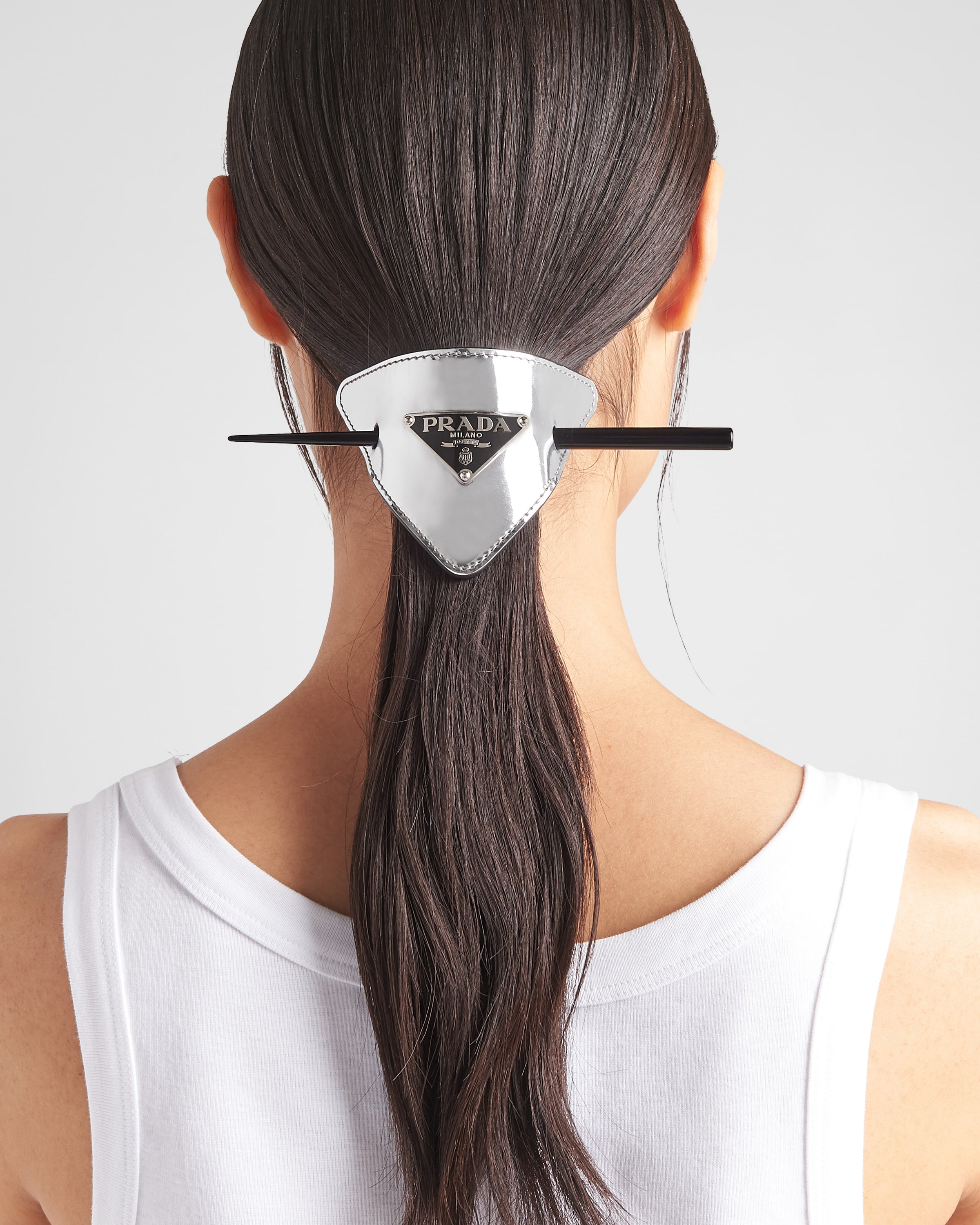 Prada Brushed Leather Hair Clasp With Stick - Silver | Editorialist