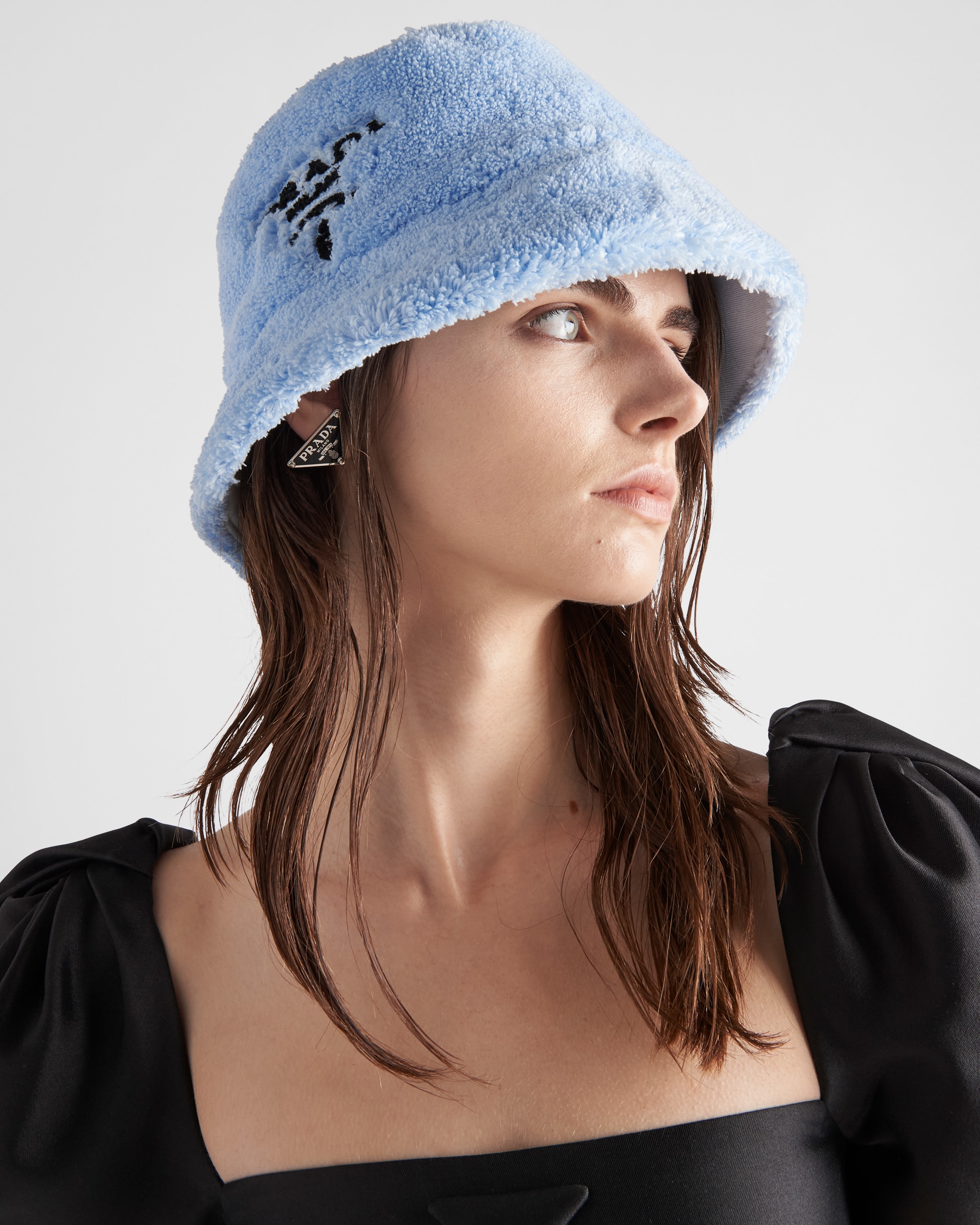 Prada Terrycloth Bucket Hat Celeste/Black Editorialist
