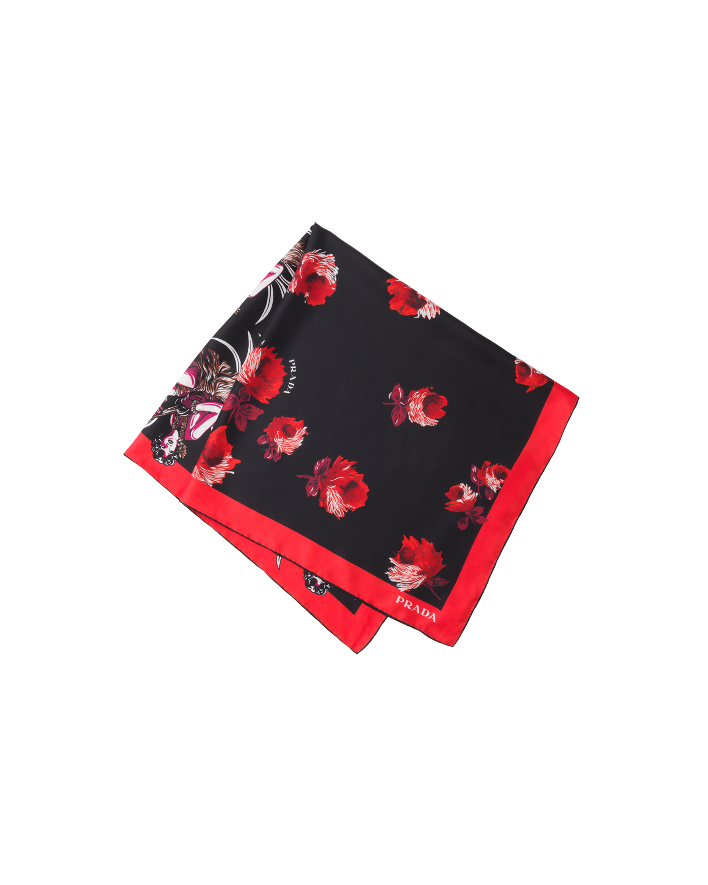 Prada Double Match Hawaii Printed Silk Scarf 90x90 - Red/Black