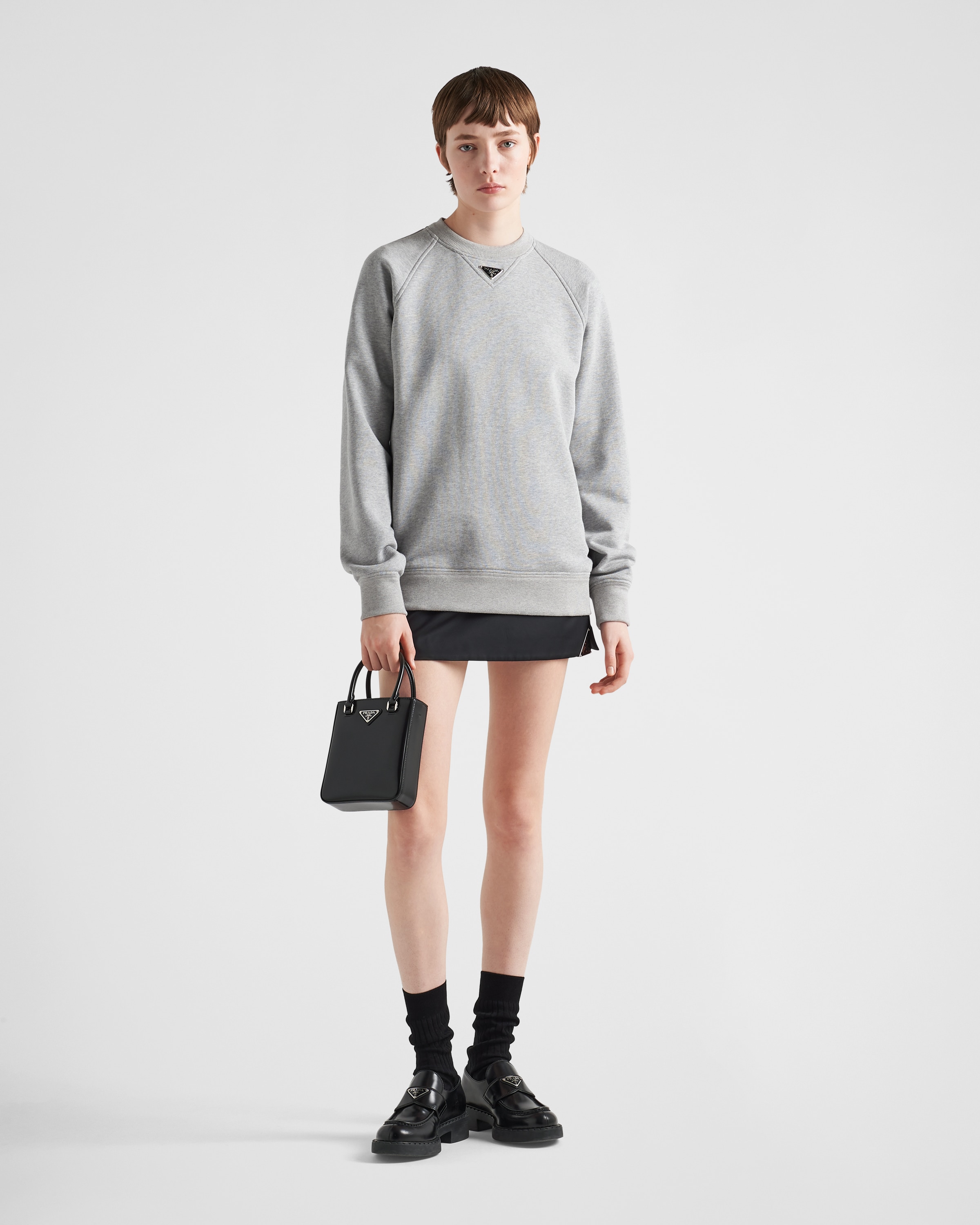 Prada Long-Sleeved Cotton Sweatshirt - Grey | Editorialist Prada Long-Sleeved Cotton Sweatshirt - Grey | Editorialist