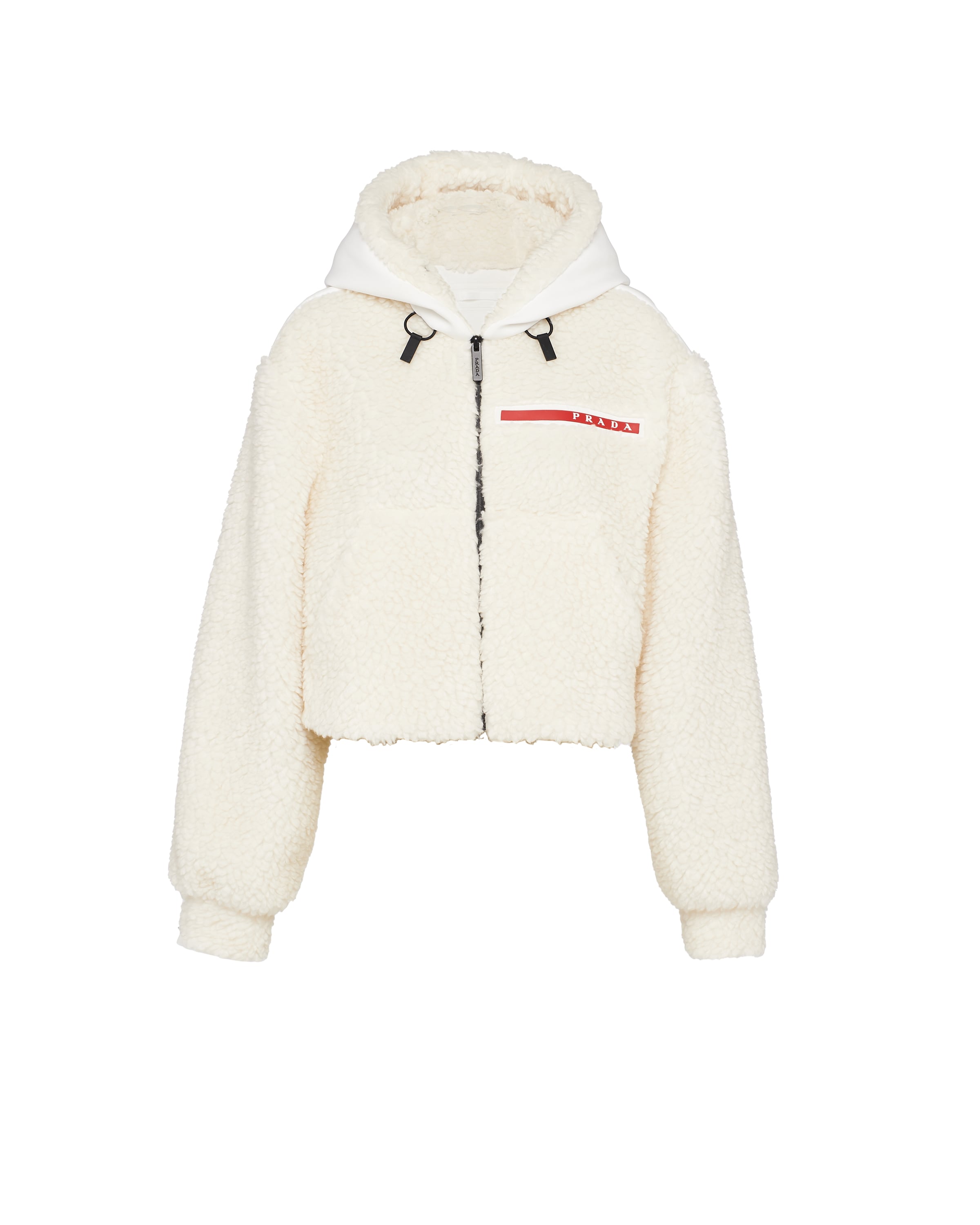 Prada Cropped Double Fleece Jacket - White | Editorialist