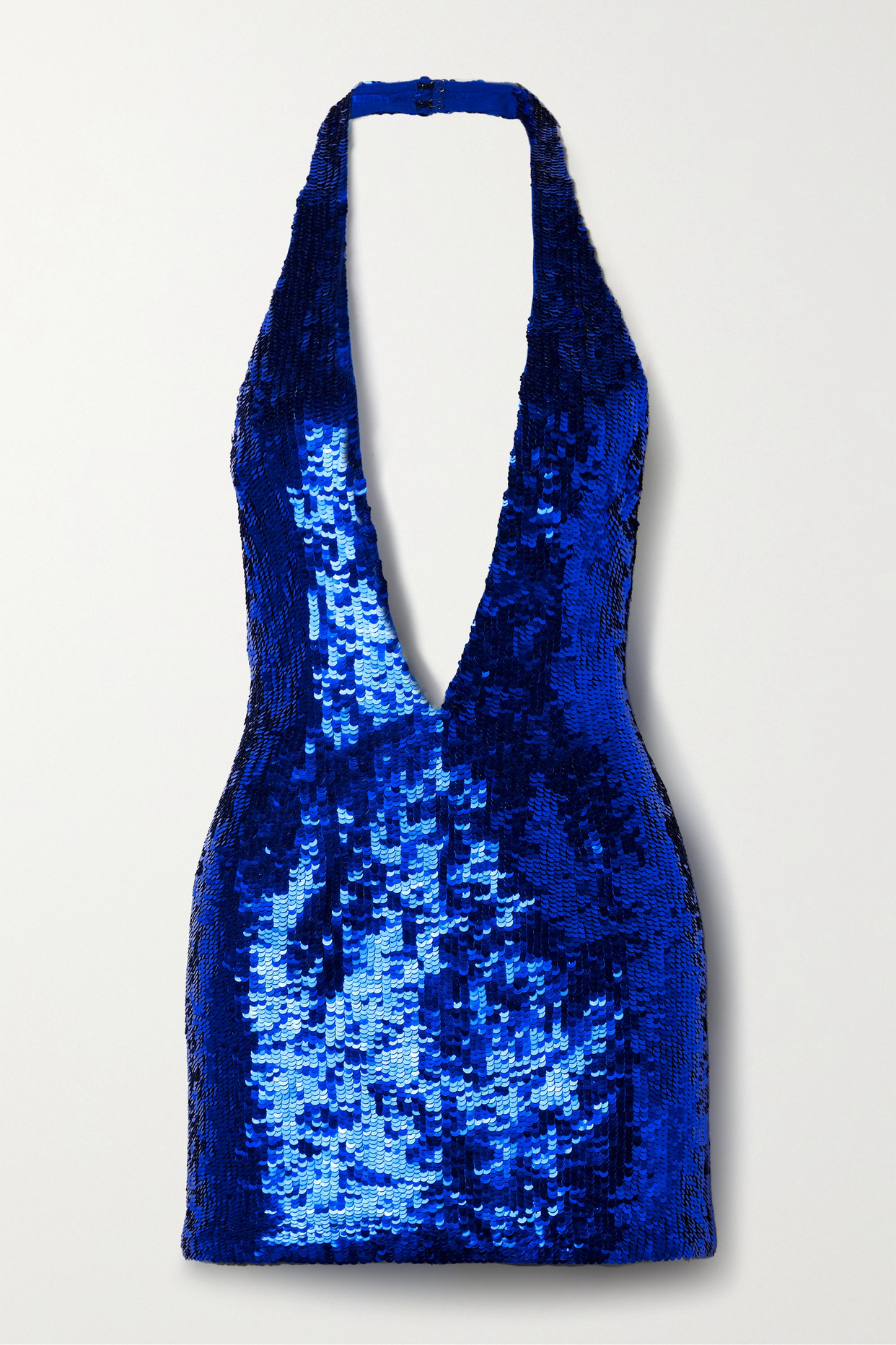 Laquan Smith Sequined Mesh Halterneck Mini Dress In Blue - 50% Off |  Editorialist