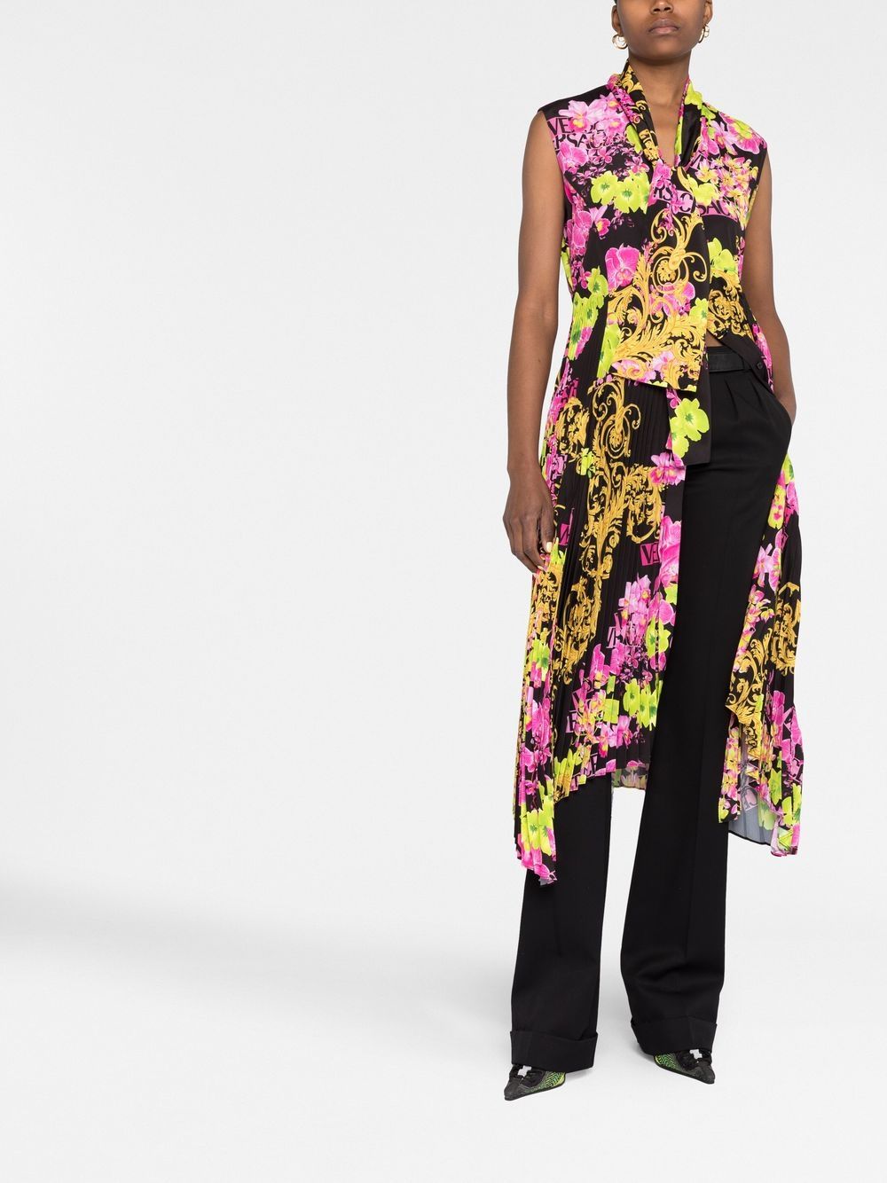 VERSACE Versace Logo Orchid-Print Midi Dress
