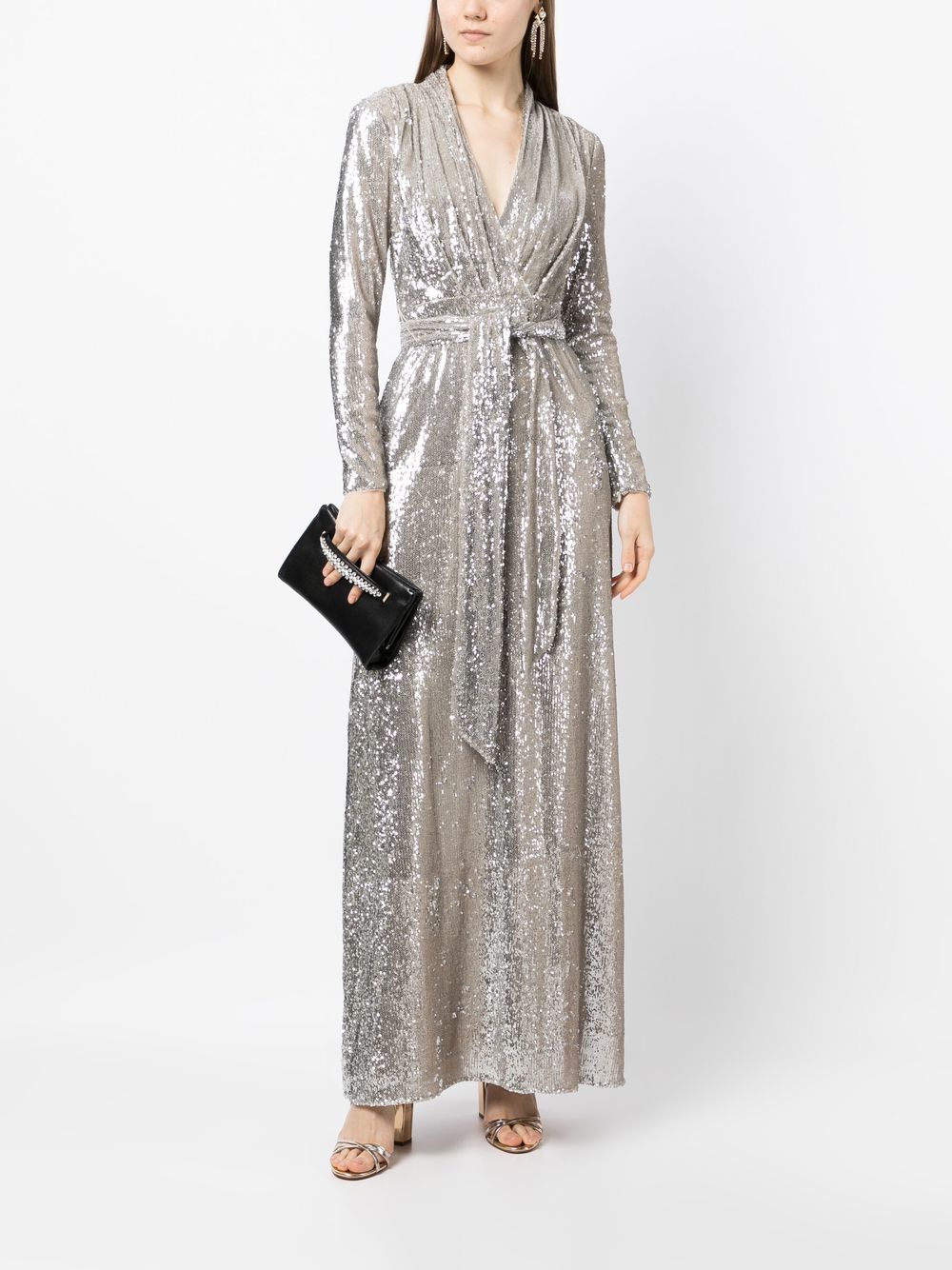 BADGLEY MISCHKA Badgley Mischka Plunge Sequin Gown