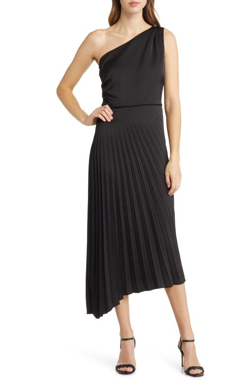 sam edelman pleated asymmetric hem satin dress Sam Edelman Pleated One-Shoulder Maxi Dress In Black - 49% Off