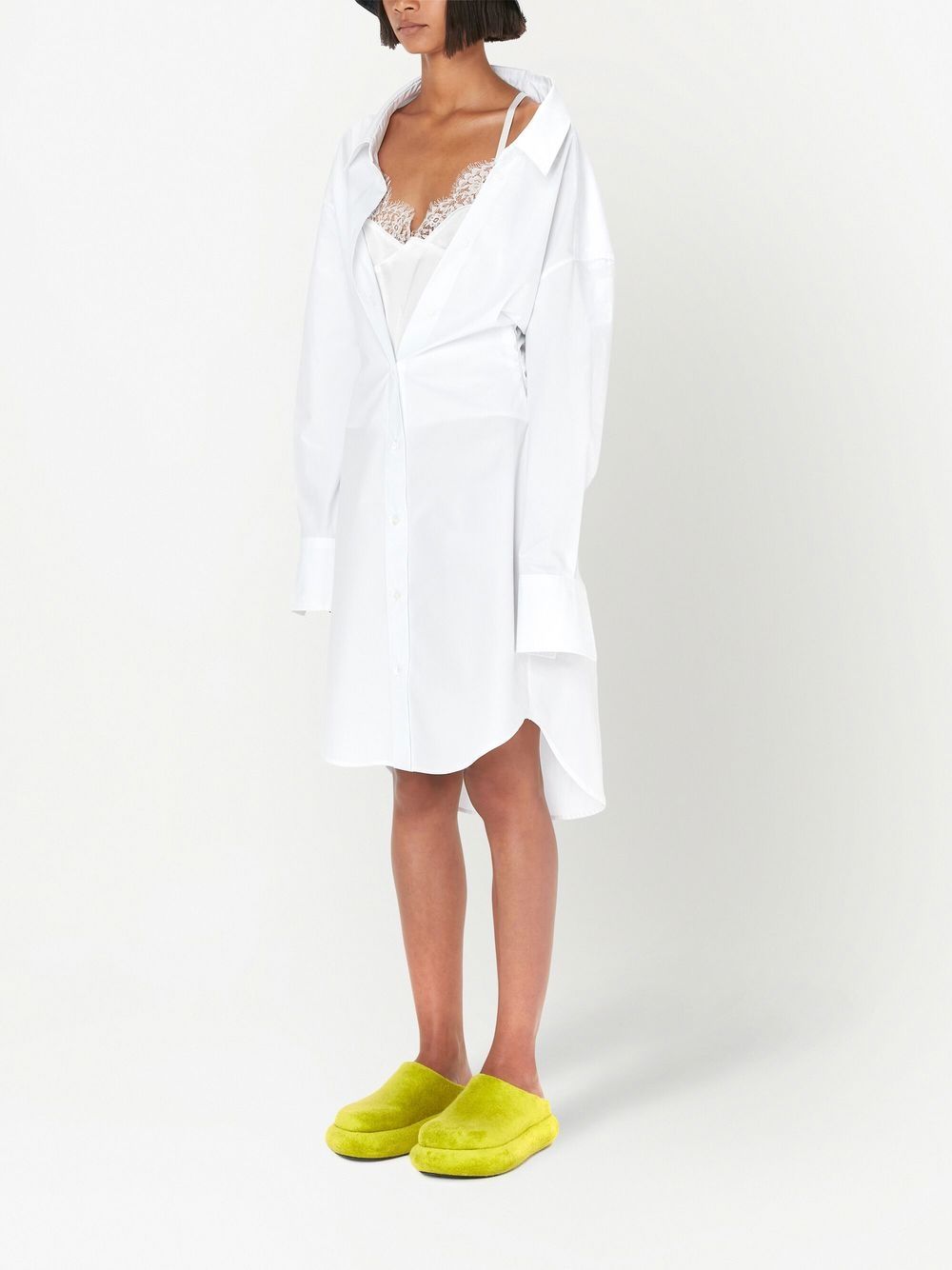 Prada Lace-Detailed Shirt Dress - White | Editorialist