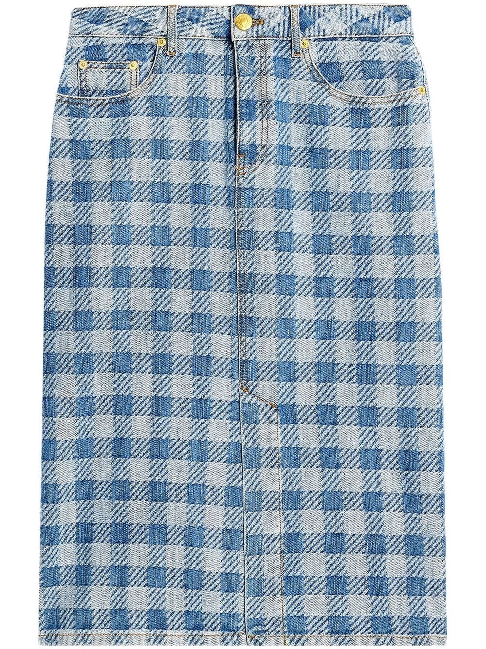 AMI Gingham Denim Pencil Skirt