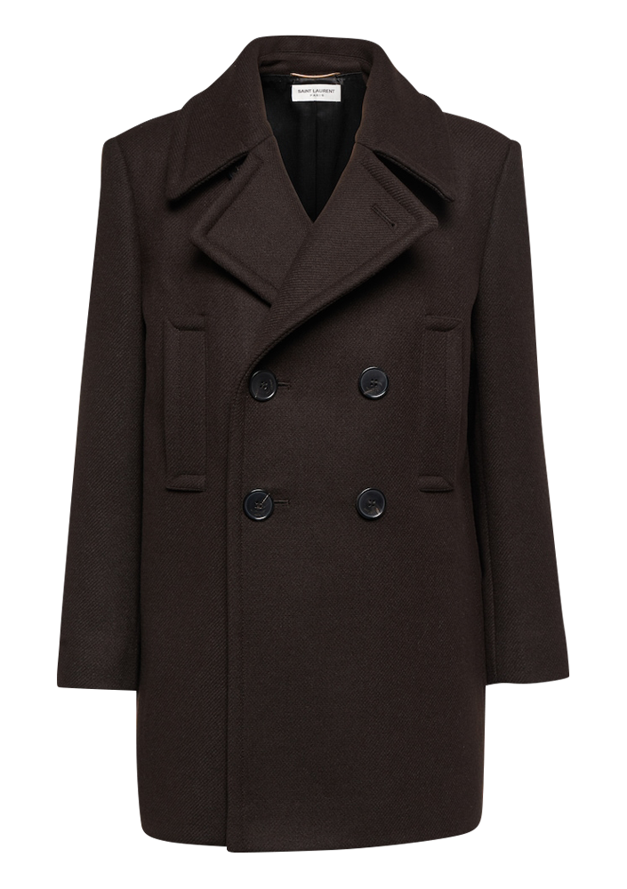 Saint Laurent Wool Gabardine Peacoat - Brown | Editorialist Saint Laurent Wool Gabardine Peacoat - Brown | Editorialist