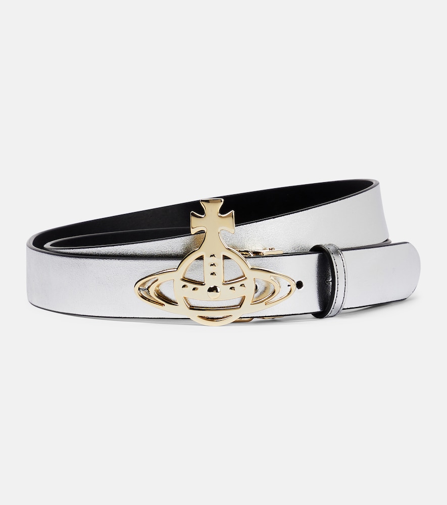 Vivienne Westwood Orb Buckle Leather Belt In Metallic - 30% Off