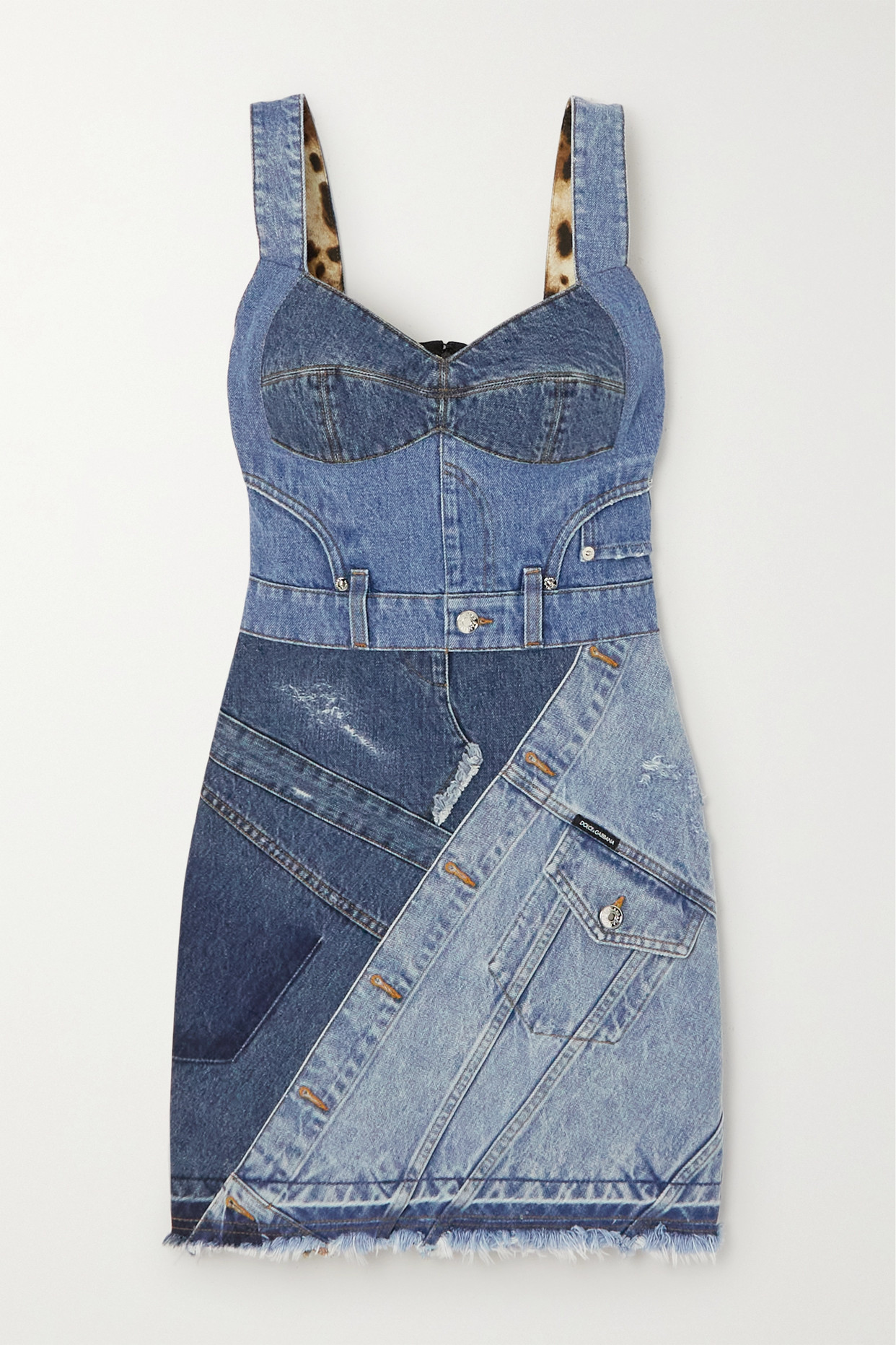 Dolce & Gabbana Patchwork Denim And Stretch-Jersey Mini Dress In Blue - 30%  Off | Editorialist