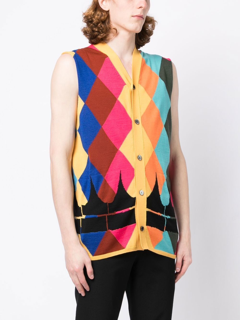 COMME des GARÇONS HOMME PLUS argyle vest Comme Des GarçOns Garment Treated Grid Knit - Black | Editorialist