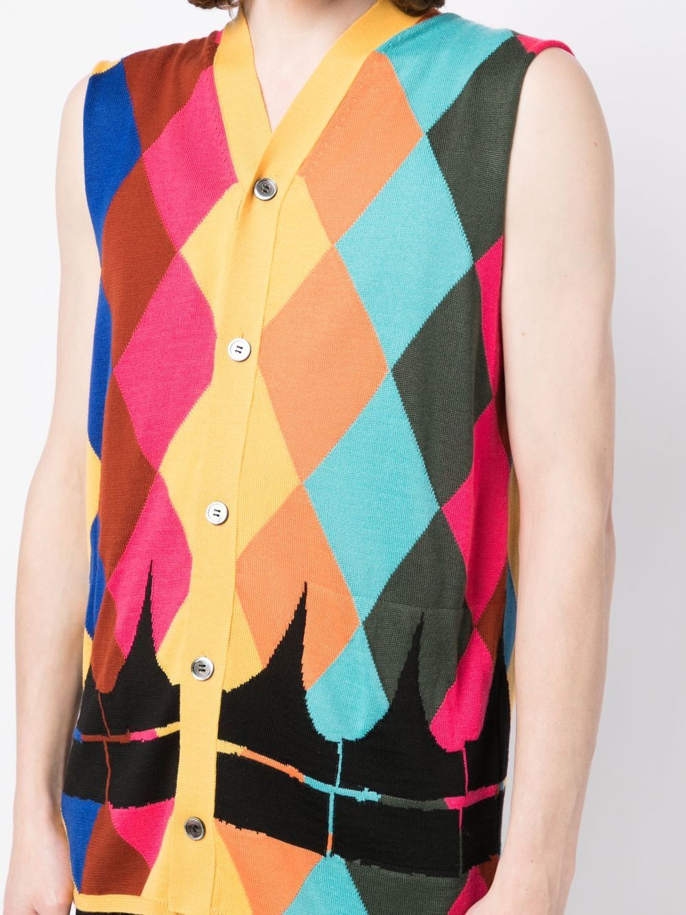 COMME des GARÇONS HOMME PLUS argyle vest Comme Des GarçOns Garment Treated Grid Knit - Black | Editorialist