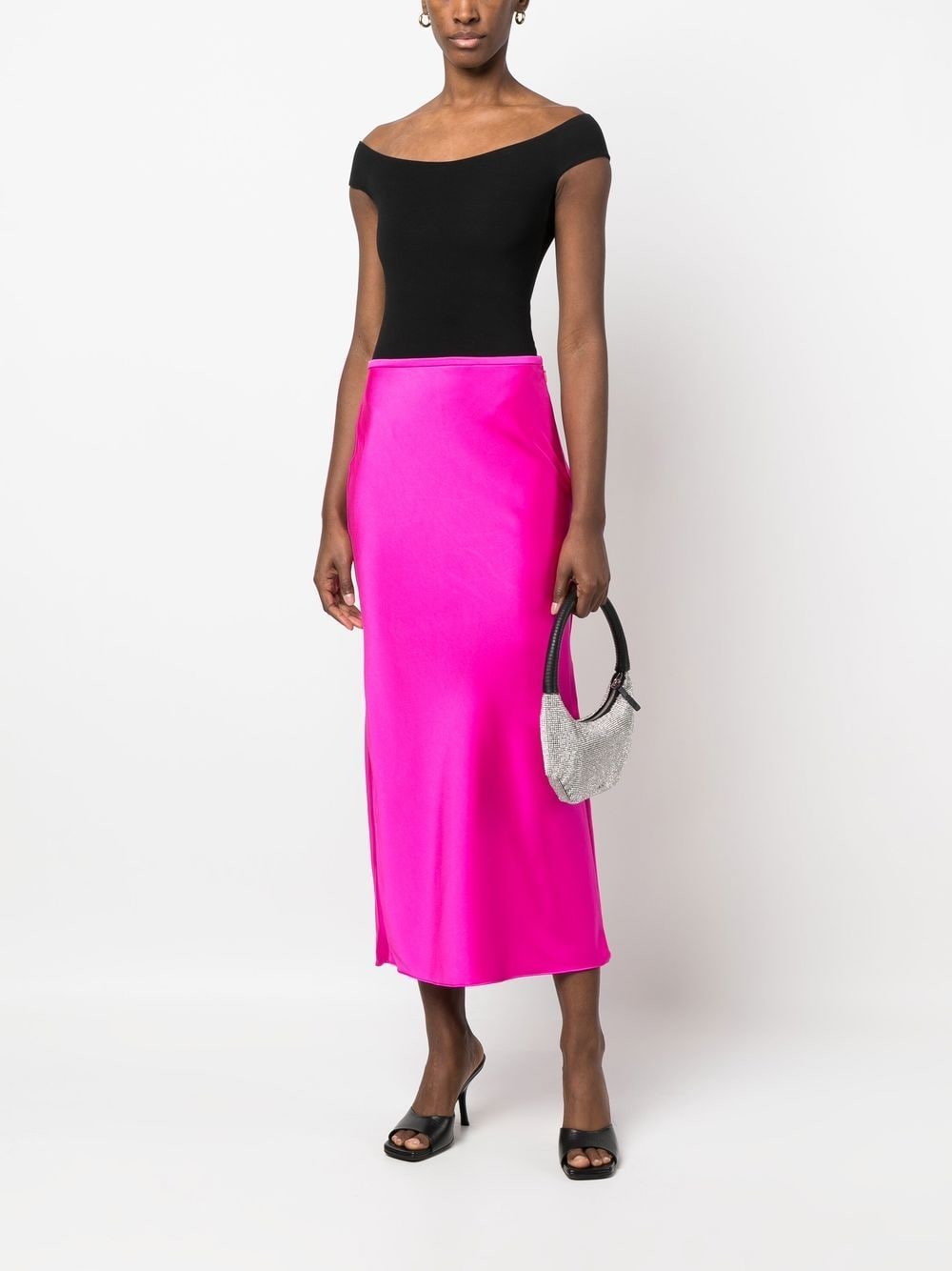 Midi Skirt Hot Pink Pencil Skirt Dress V:PM ATELIER Satin-style Maxi Women Skirt  Pink