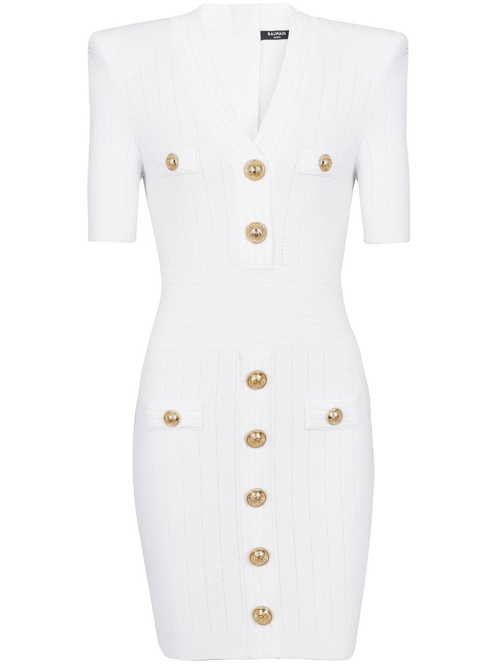 balmain white and gold dress knitted mini Bodycon dress