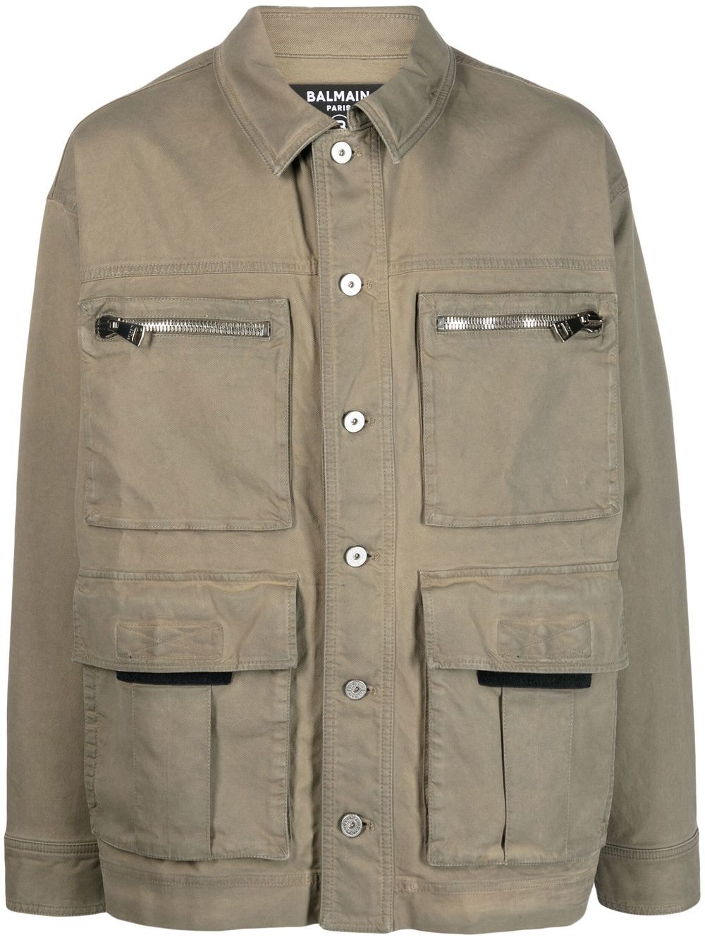 Balmain Button-Up Military Jacket Green Editorialist