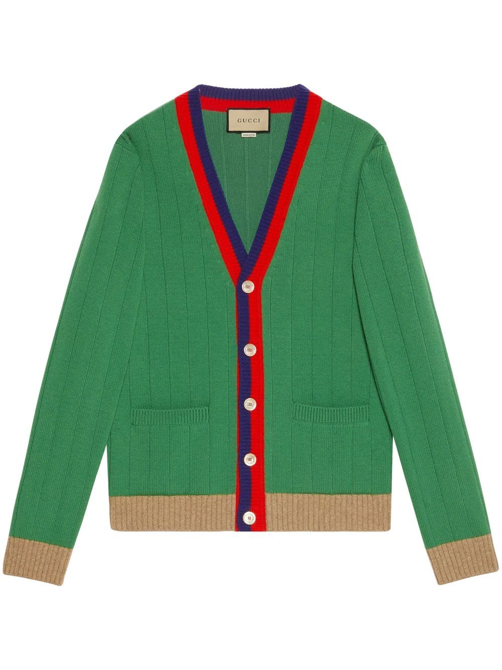 Gucci Web-Stripe Wool Cardigan - Green | Editorialist