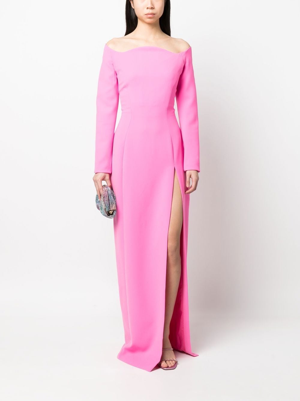 monot pink dress Monot Off-Shoulder Floor-Length Gown In Pink