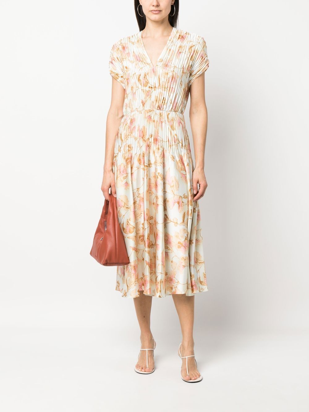 VINCE Vince. Floral-Print Plissé Midi Dress